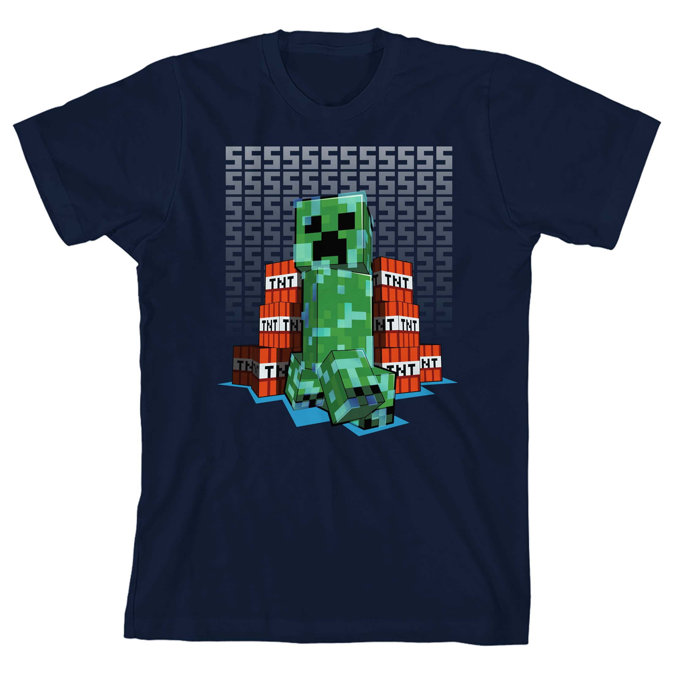 Minecraft Creeper TNT Sound Background Boy's Navy Blue T-shirt-XS ...