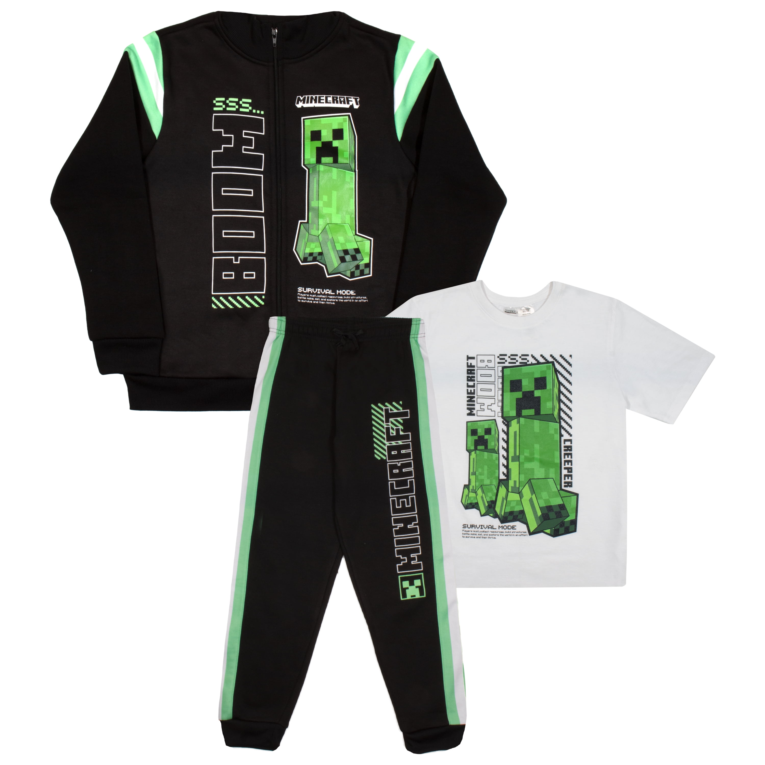 Minecraft Creeper Tracksuit Set Zip Jacket,Short Sleeve Tee Jogger ...