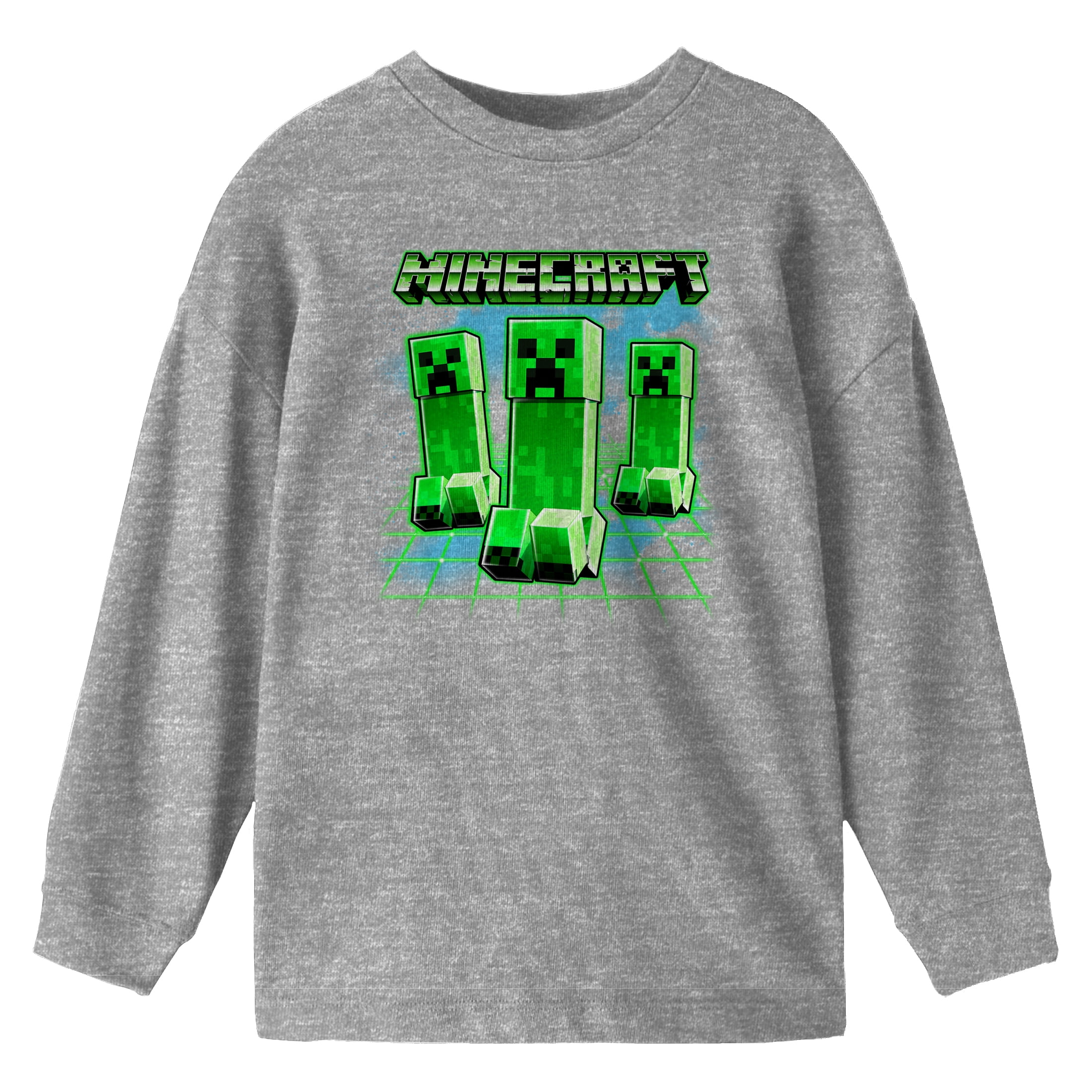 Minecraft Creeper Trip Boy's Athletic Heather Long Sleeve Shirt-X-Large ...