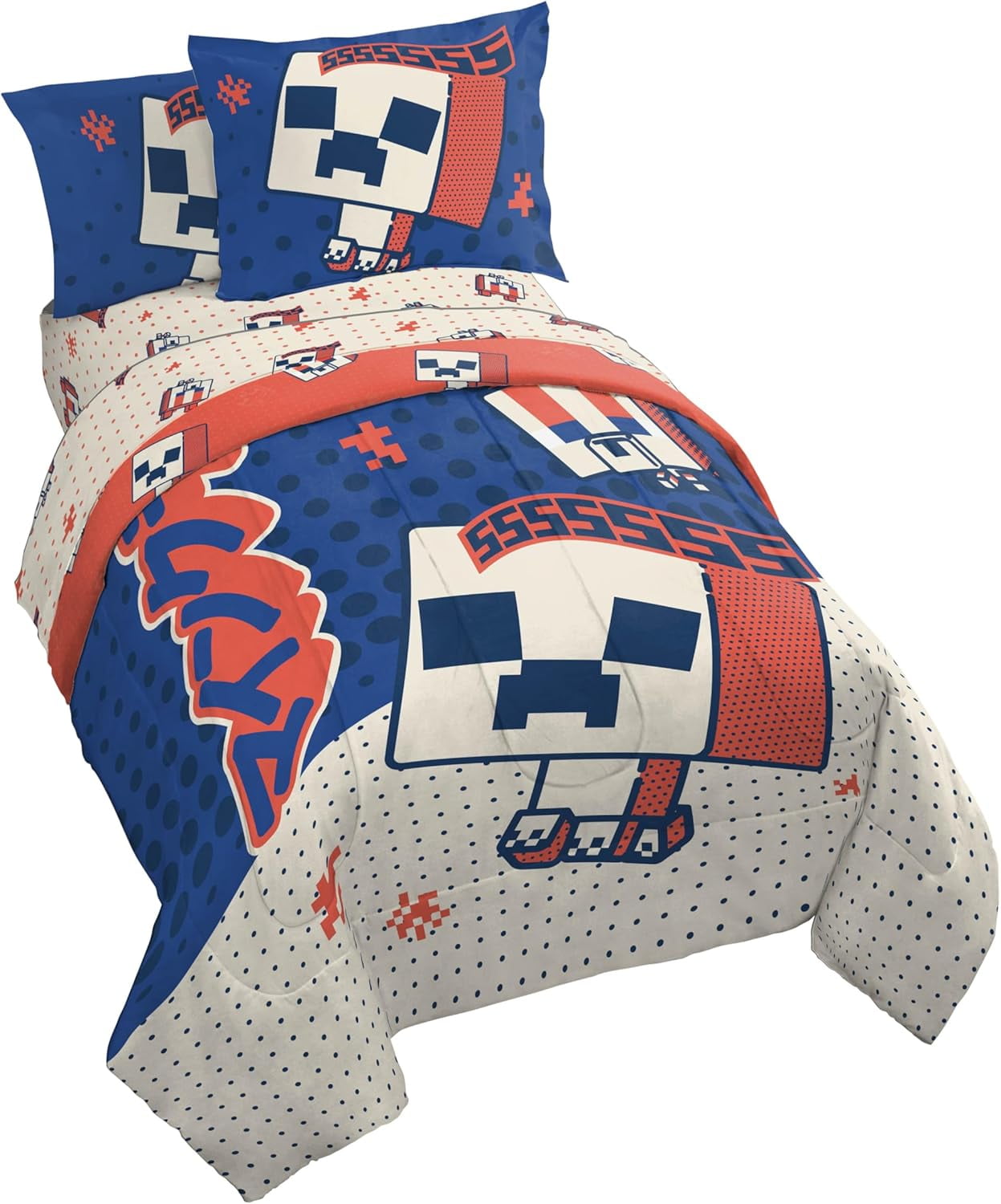 Minecraft Creeper Twin Comforter Set - 5 Piece Bedding with Sheet Set ...