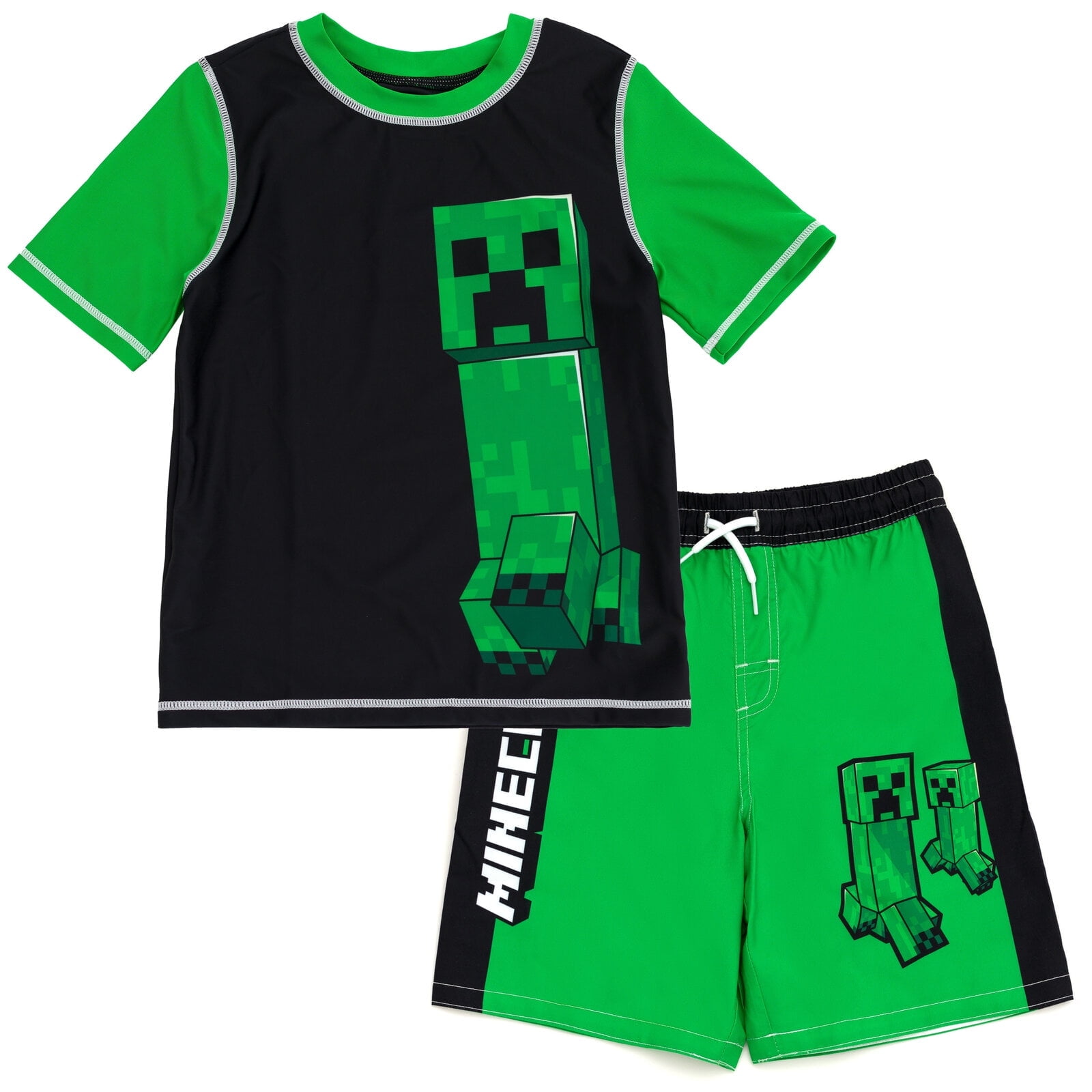 Minecraft Creeper UPF 50+ Rash Guard and Swim Trunks Outfit Set Little ...