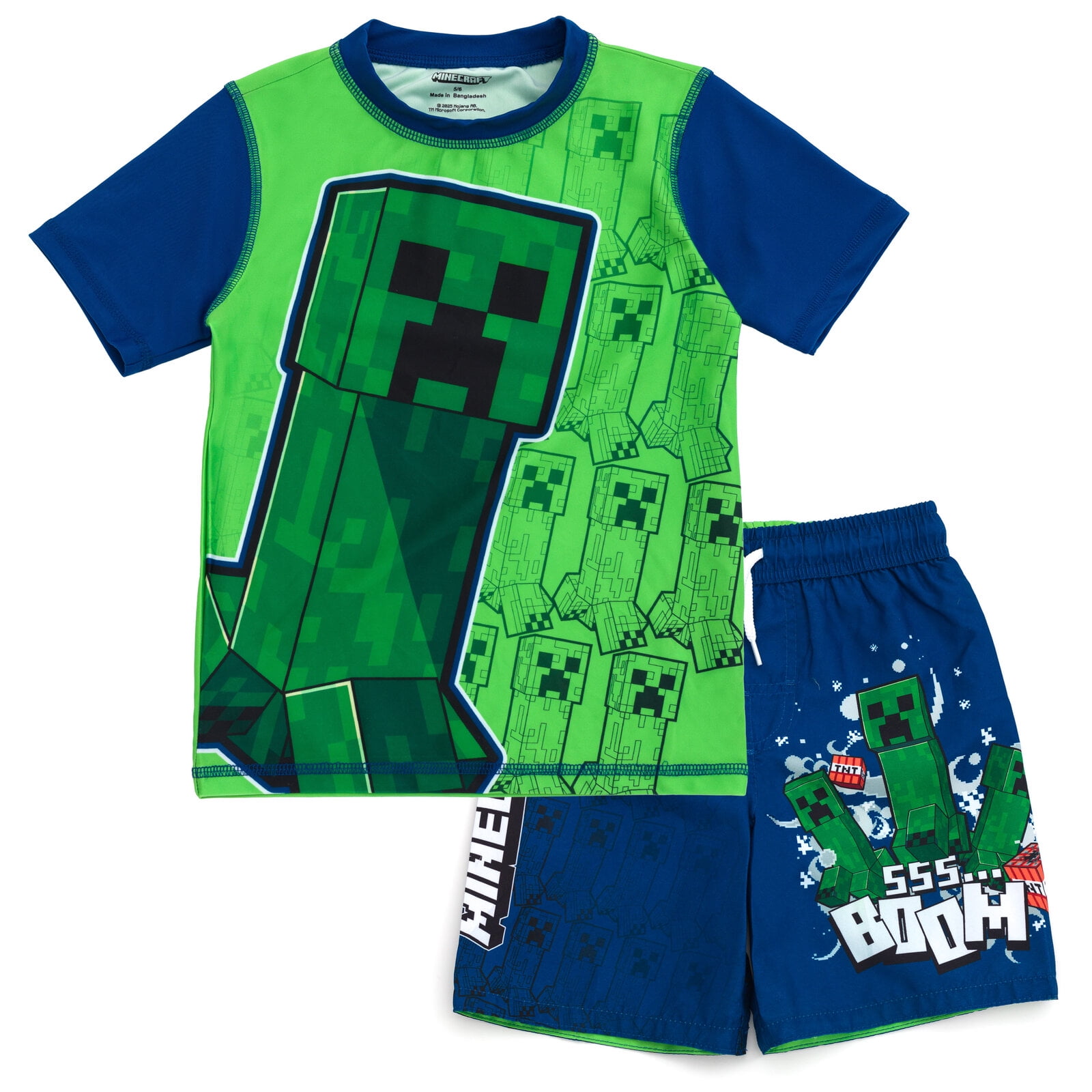 Minecraft Creeper UPF 50+ Rash Guard and Swim Trunks Outfit Set Little ...