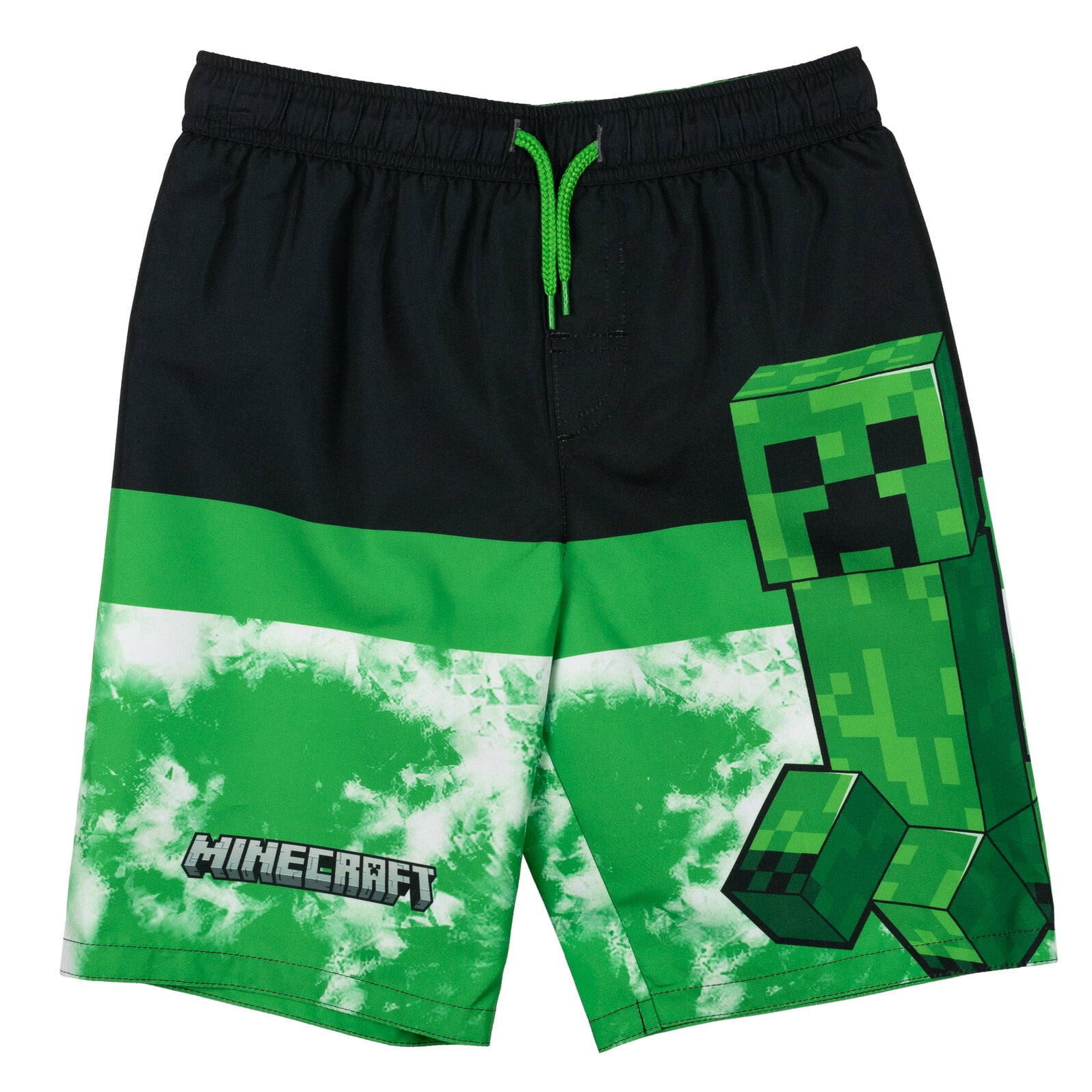 Minecraft Creeper Big Boys Swim Trunks Bathing Suit Black/Green 10-12 ...