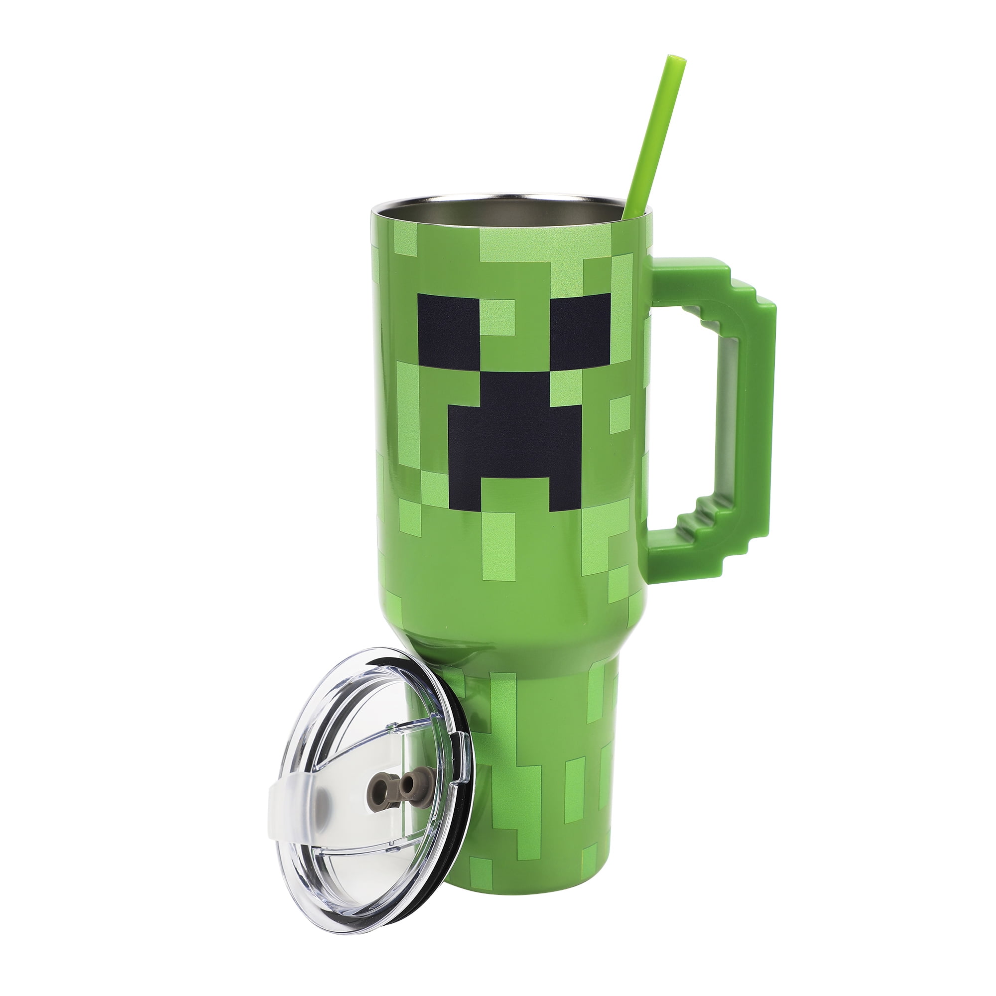 Minecraft Creeper Tumbler 40 Oz. Stainless Steel with Pixelated Handle ...