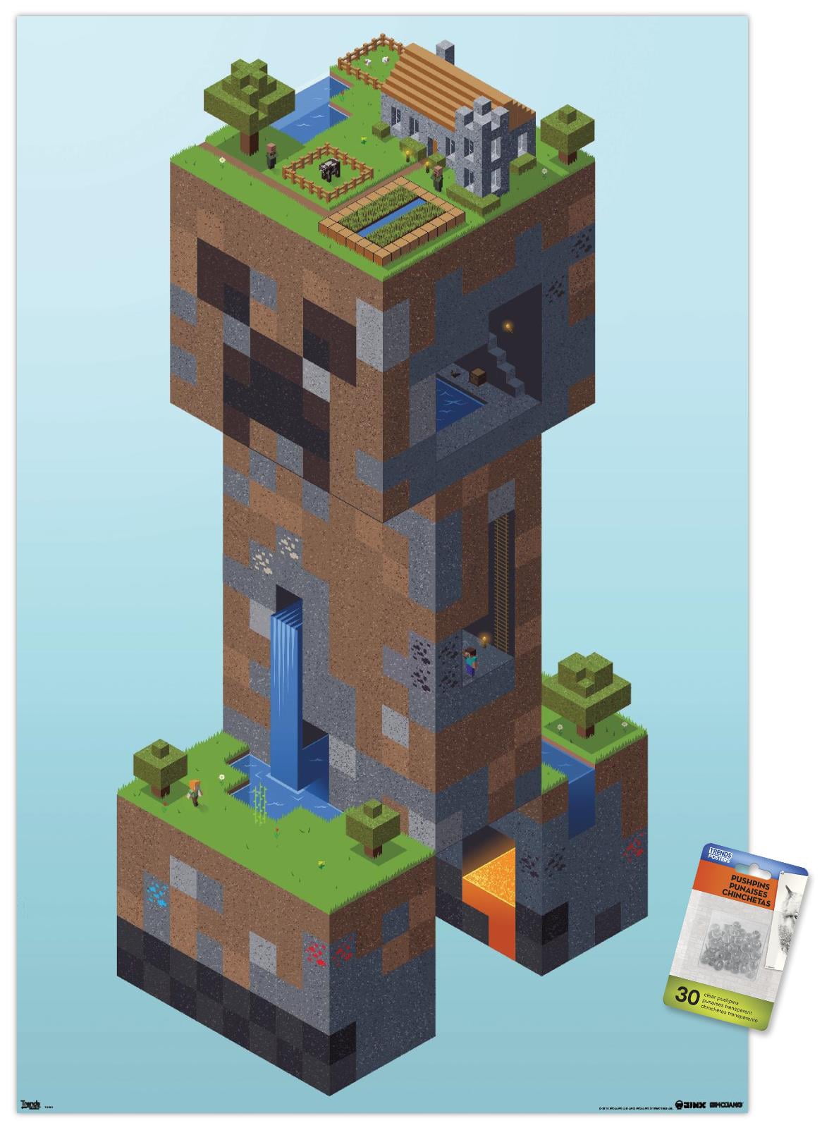 Minecraft - Creeper Village Wall Poster with Push Pins, 22.375" x 34 ...