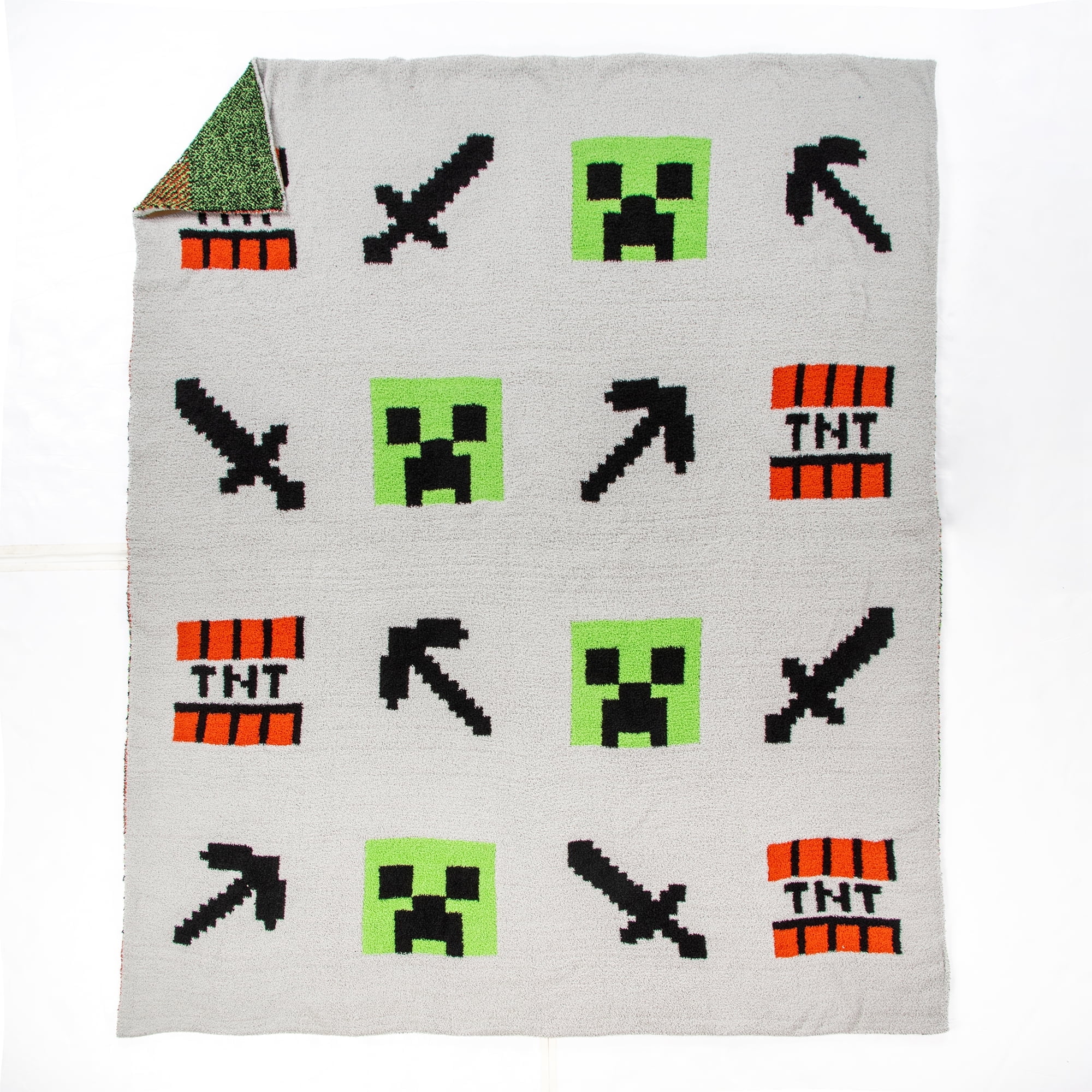 Minecraft Creeper & Weapons Feather Knit Throw - Soft & Cozy Décor ...
