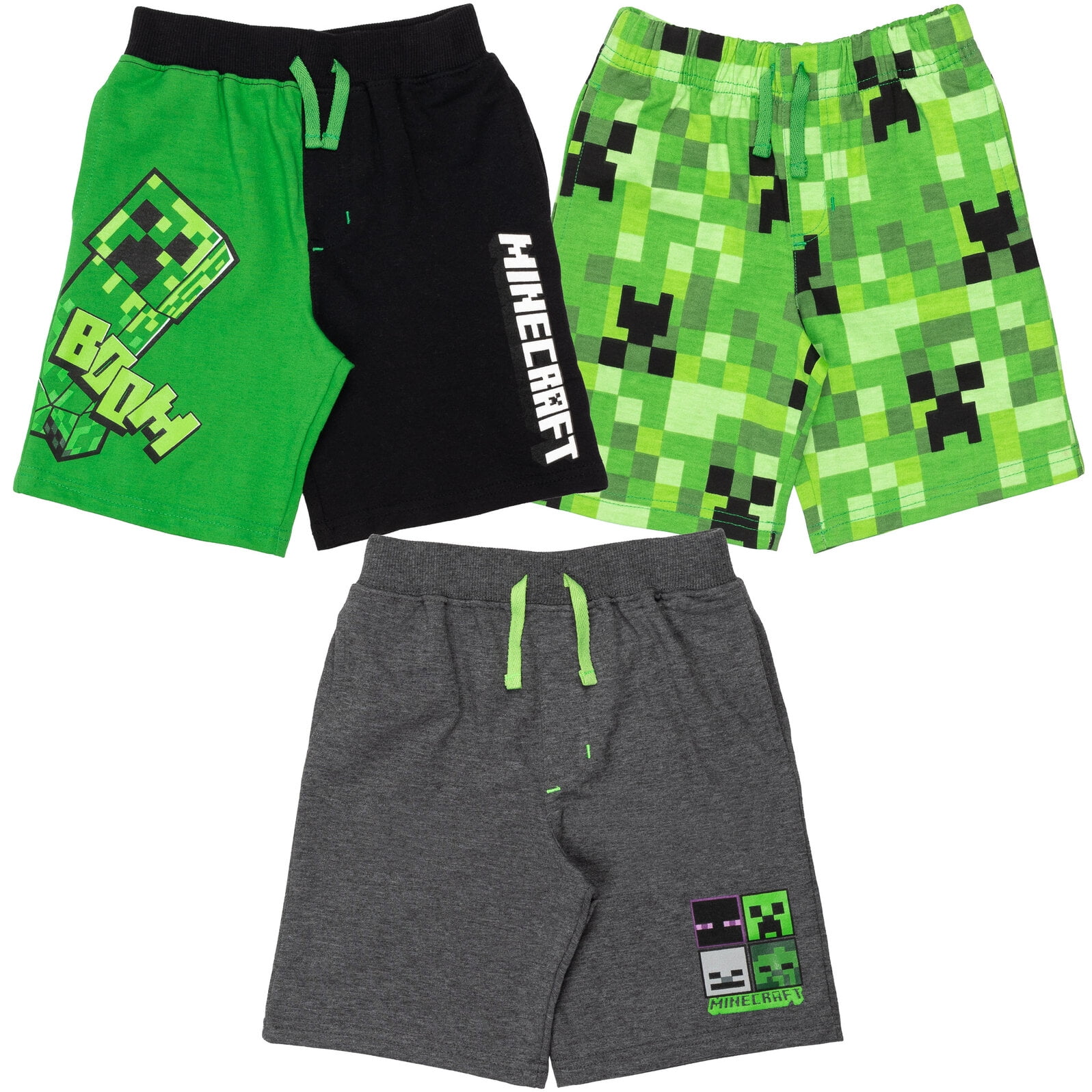 Minecraft Boys French Terry Shorts 3 Pack - Creeper, Zombie, Enderman ...