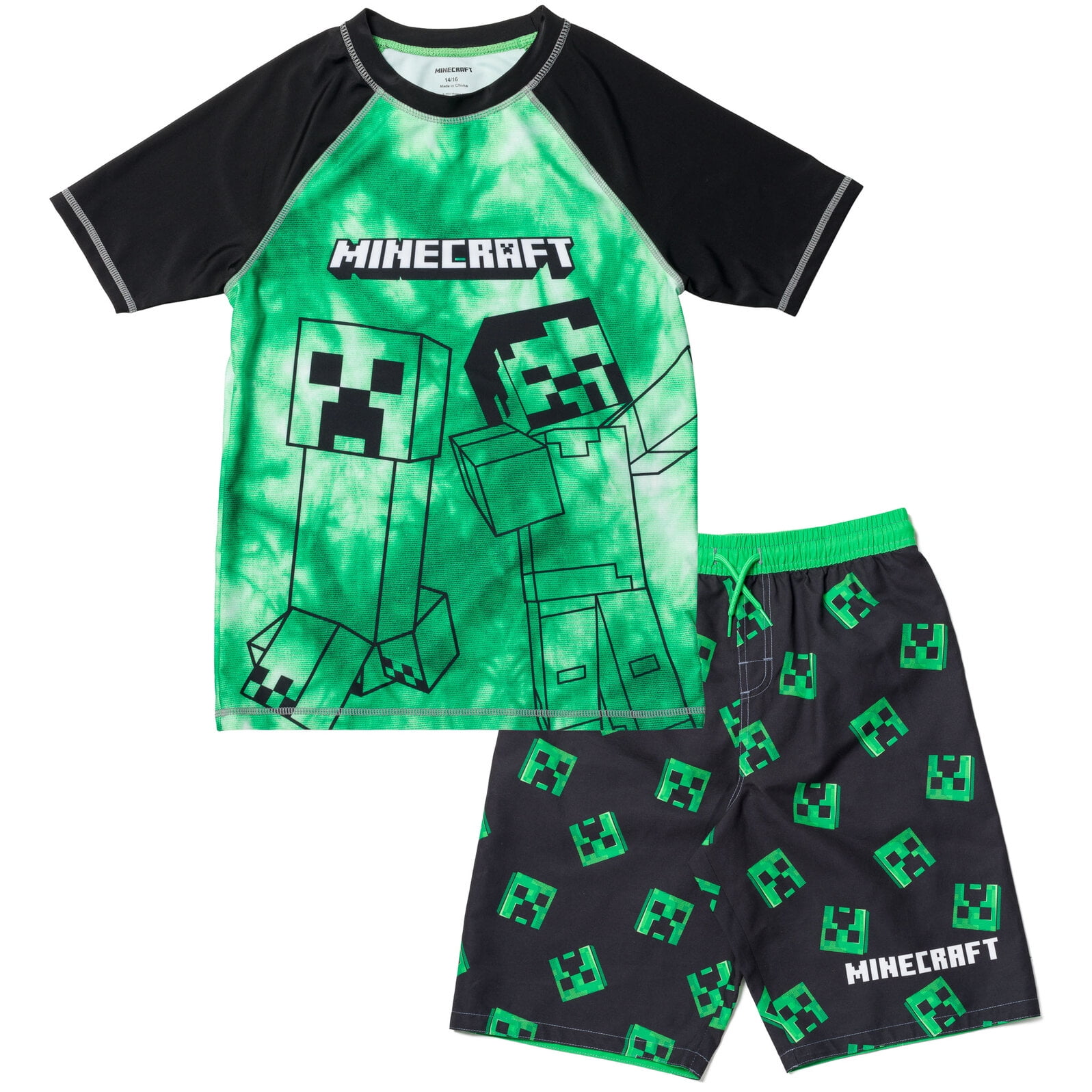 Minecraft Creeper Zombie Little Boys Rash Guard and Swim Trunks Outfit ...