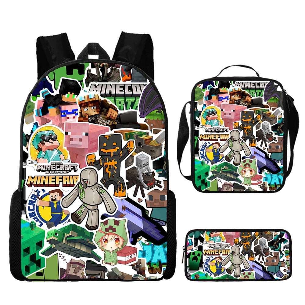 Minecraft Creepers 3-Piece 17"Premium Backpack & Lunch Box Set Pencil ...
