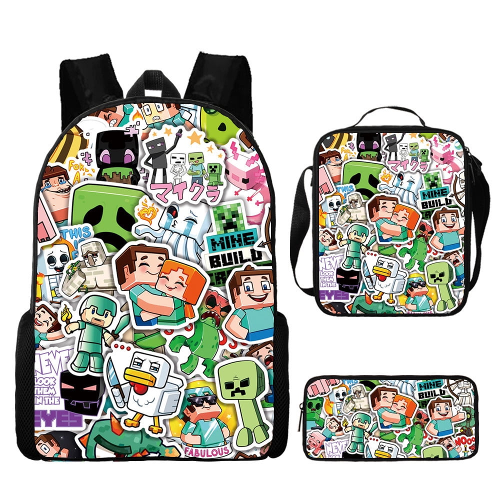 Minecraft Creepers 3-Piece 17"Premium Backpack & Lunch Box Set Pencil ...