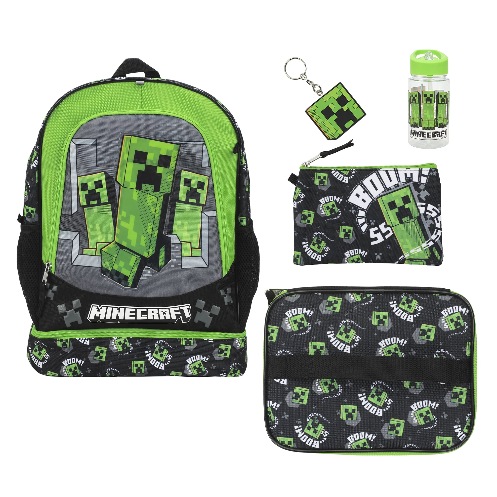 Minecraft Creepers 5-Piece 16" Backpack Set For School & Travel ...