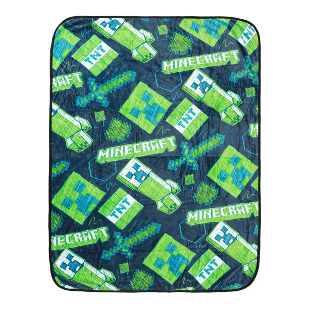 Minecraft Creepers & Swords AOP Navy Double-Sided Throw Blanket ...