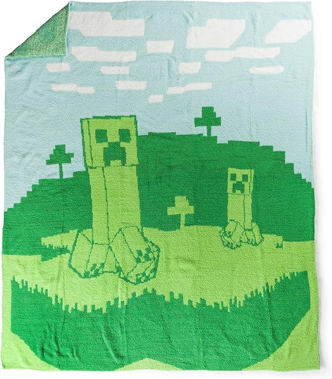 Minecraft Creepers & Trees Feather Knit Throw - Soft & Cozy Décor ...