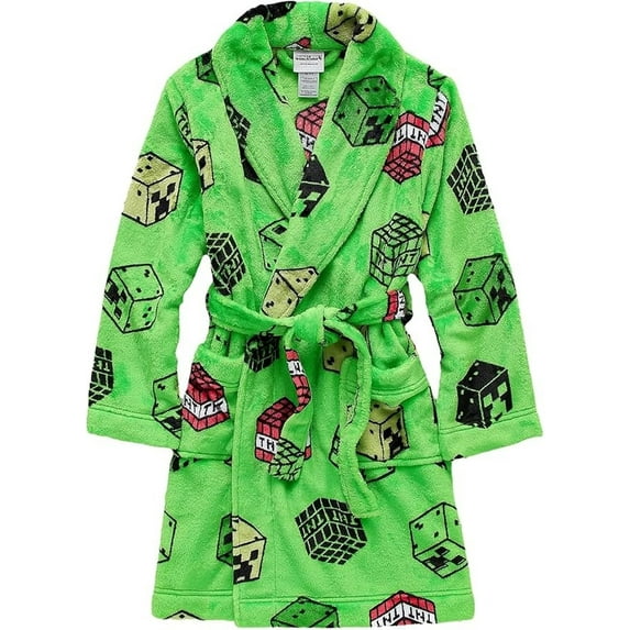 Minecraft Dark Creeper and TNT Block Boy's Soft Green Print Bathrobe ...