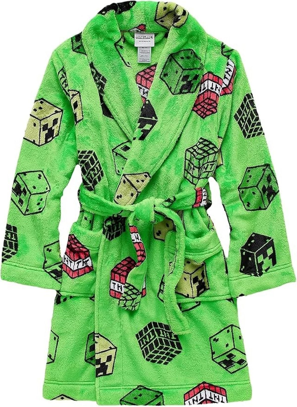 Minecraft Dark Creeper and TNT Block Boy's Soft Green Print Bathrobe ...