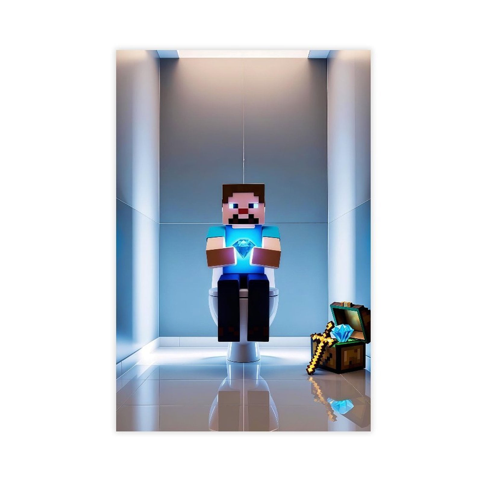 Minecraft Decor Canvas Wall Art - Pixel Steve Design for Bathroom ...