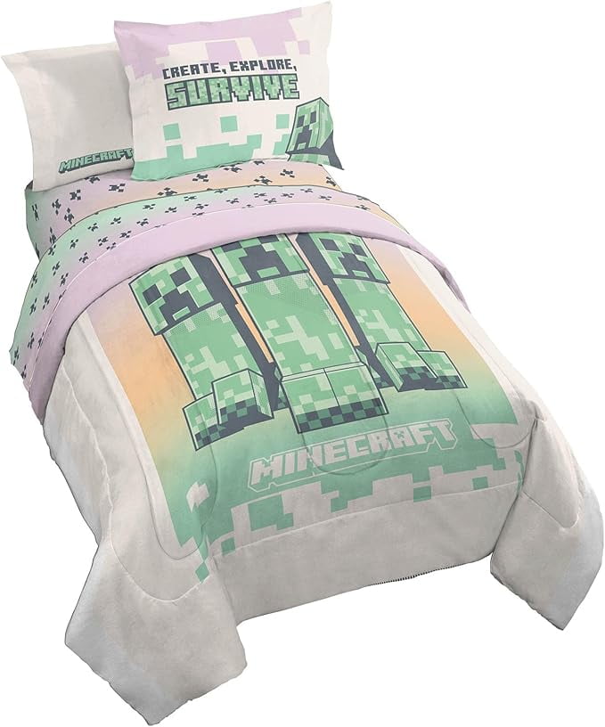 Minecraft Desert Creeper 7 Piece Full Size Comforter Set with Shams ...