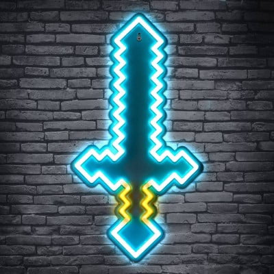 Minecraft Diamond Sword RGB LED Wall Light, Neon Style Lamp, Mood ...
