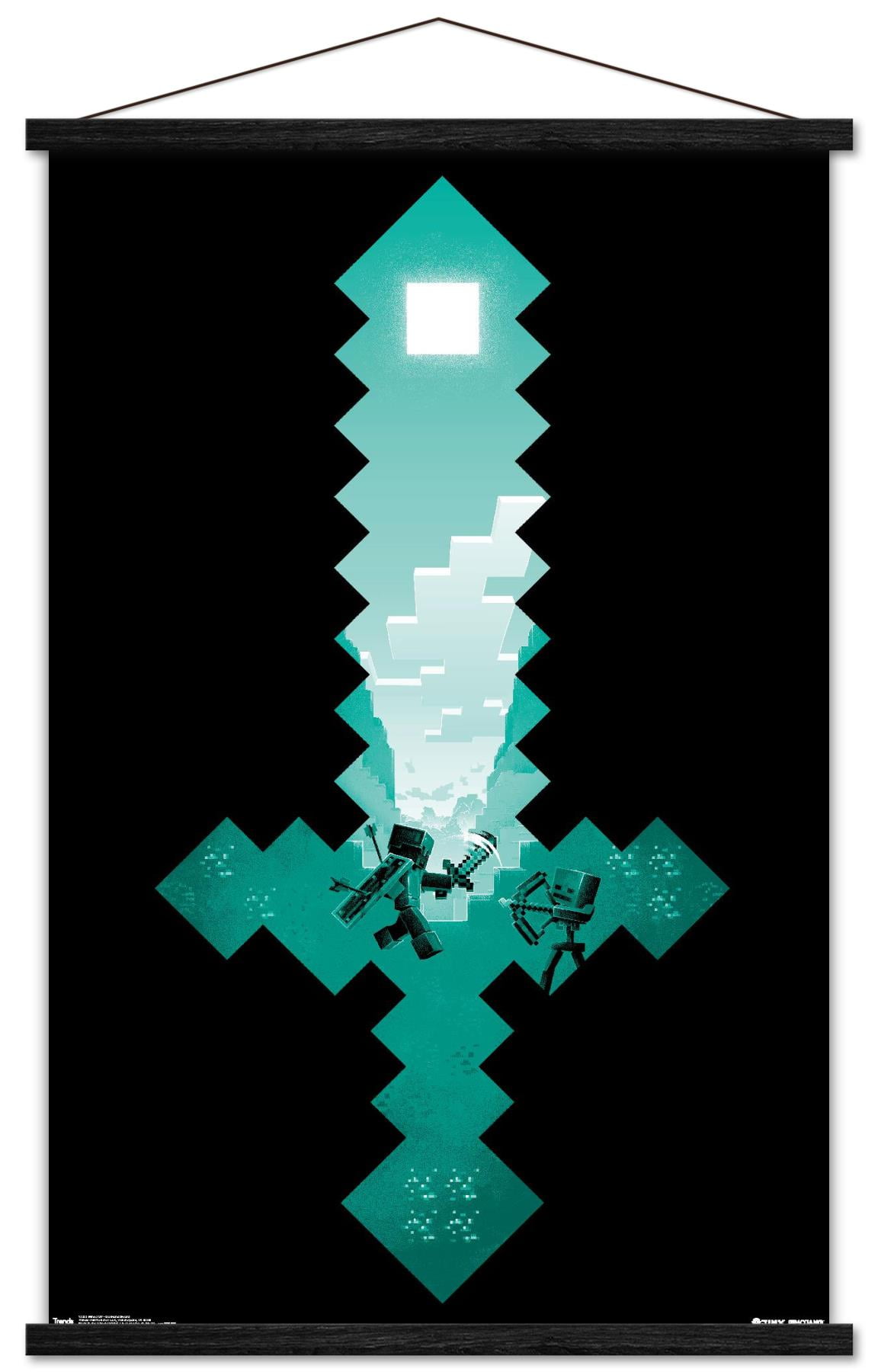 Minecraft - Diamond Sword Wall Poster with Wooden Magnetic Frame, 22. ...