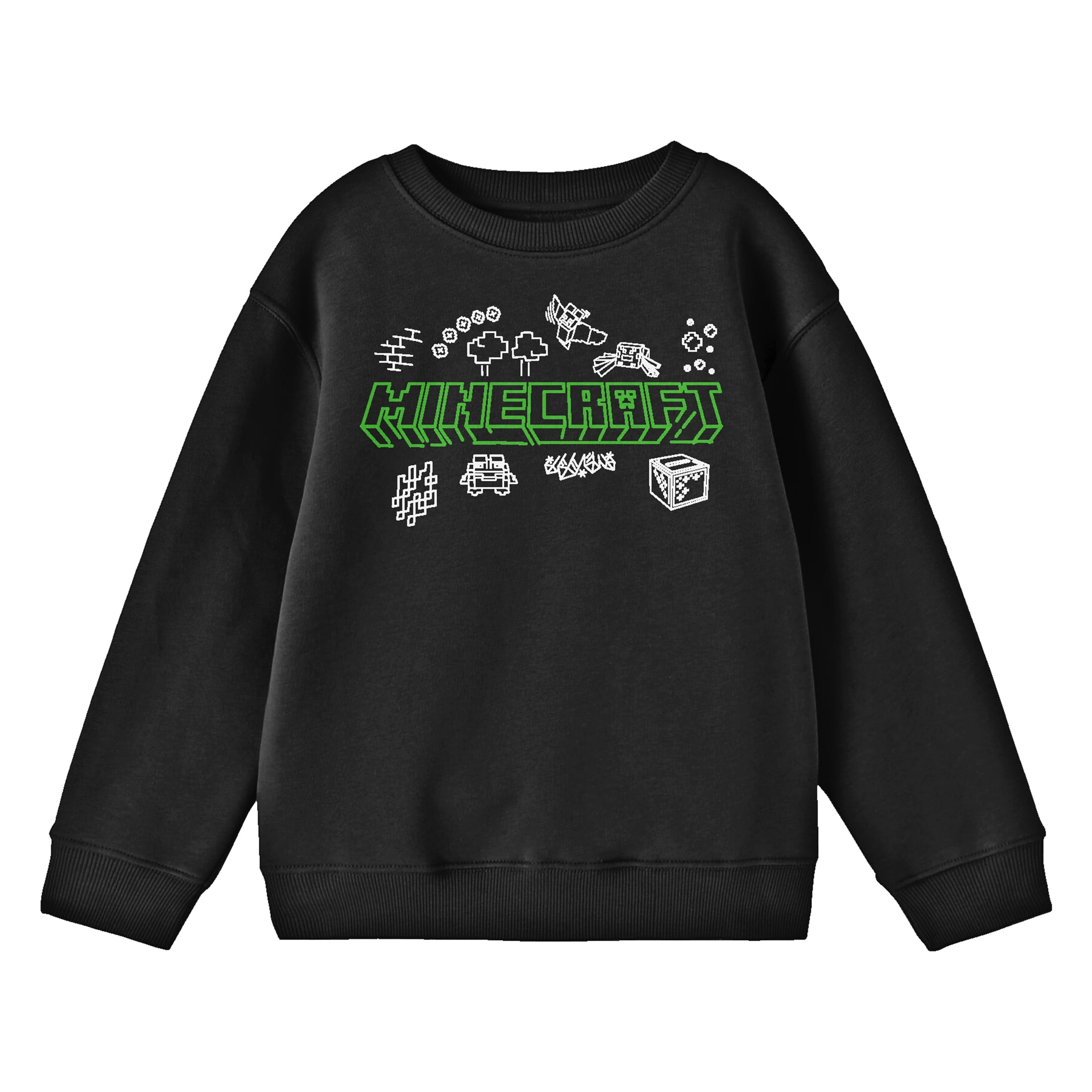 Minecraft Doodle Logo Crew Neck Long Sleeve Youth Black Sweatshirt ...