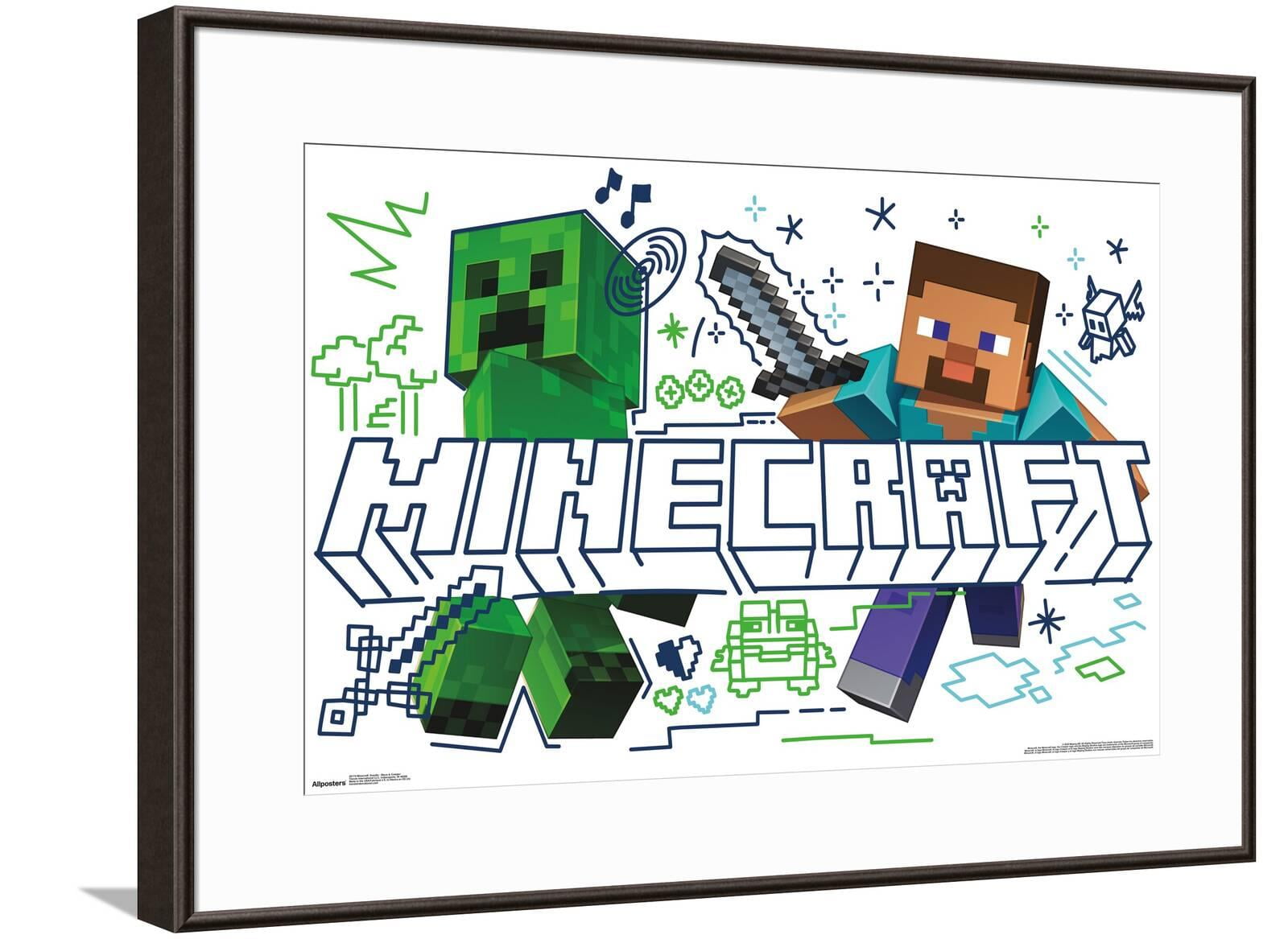 Minecraft: Doodle - Steve & Creeper Canvas Wall Poster, 14.725" x 22. ...
