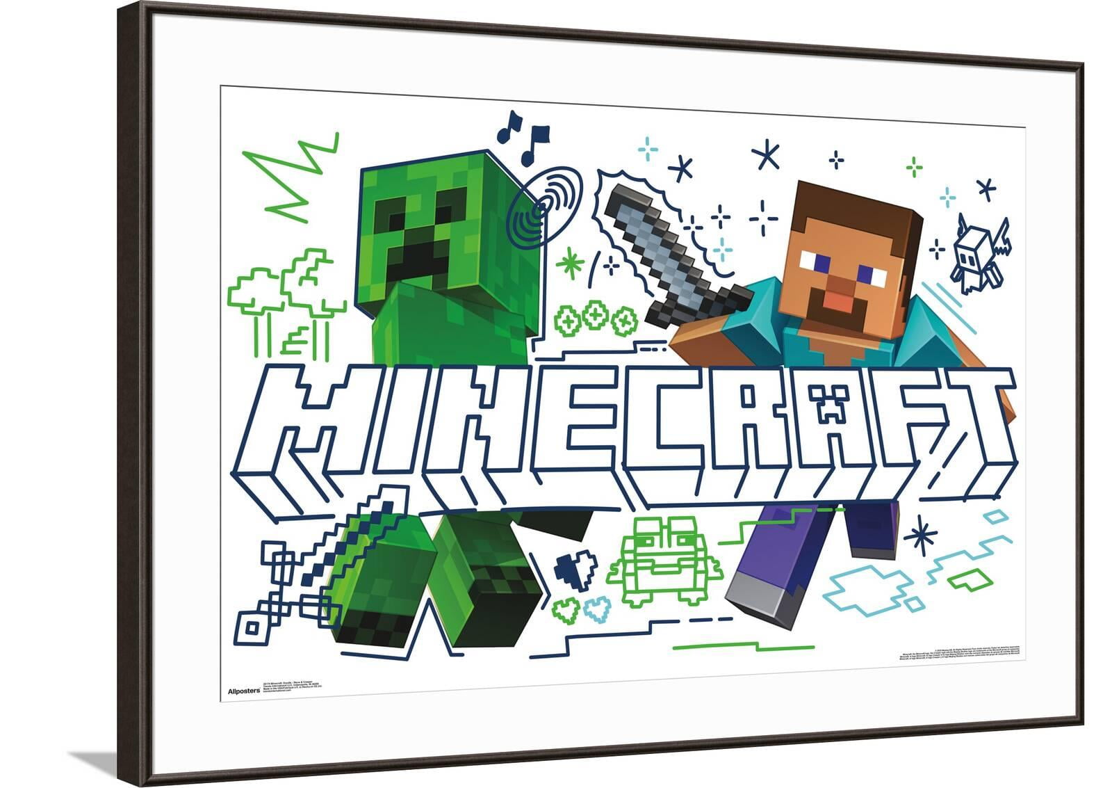 Minecraft: Doodle - Steve & Creeper Canvas Wall Poster, 22.375" x 34 ...