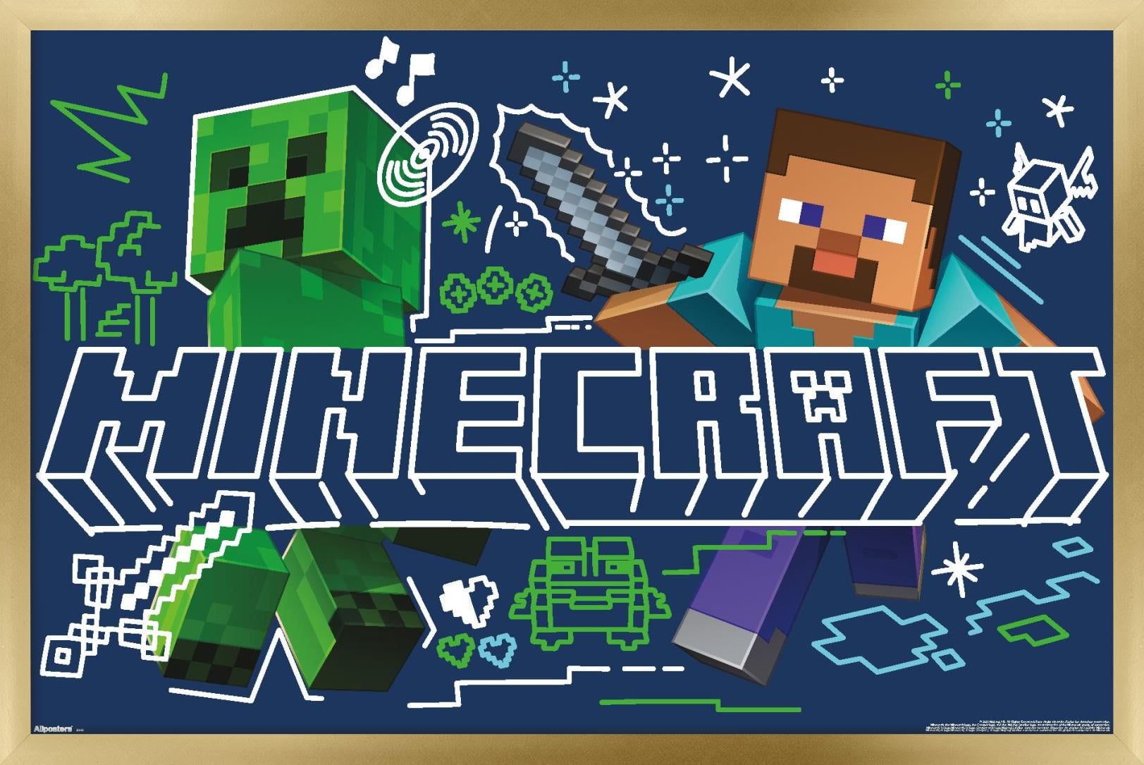 Minecraft: Doodle - Steve & Creeper Variant Wall Poster, 22.375" x 34 ...
