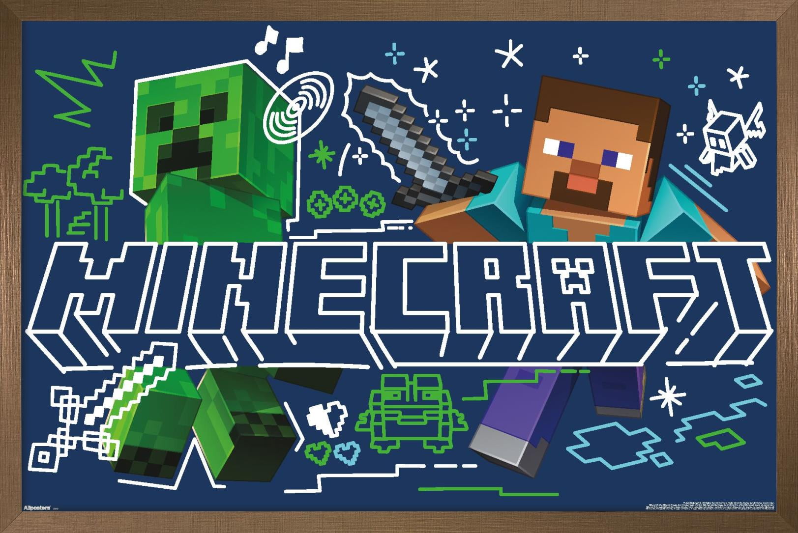 Minecraft: Doodle - Steve & Creeper Variant Wall Poster, 22.375" x 34 ...