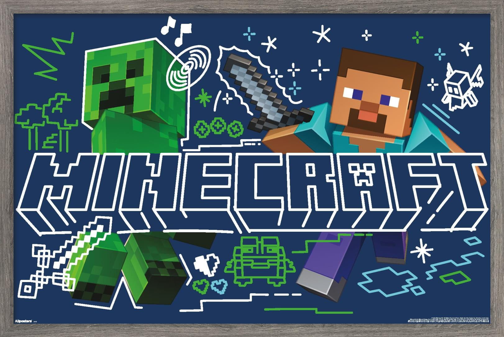 Minecraft: Doodle - Steve & Creeper Variant Wall Poster, 22.375" x 34 ...
