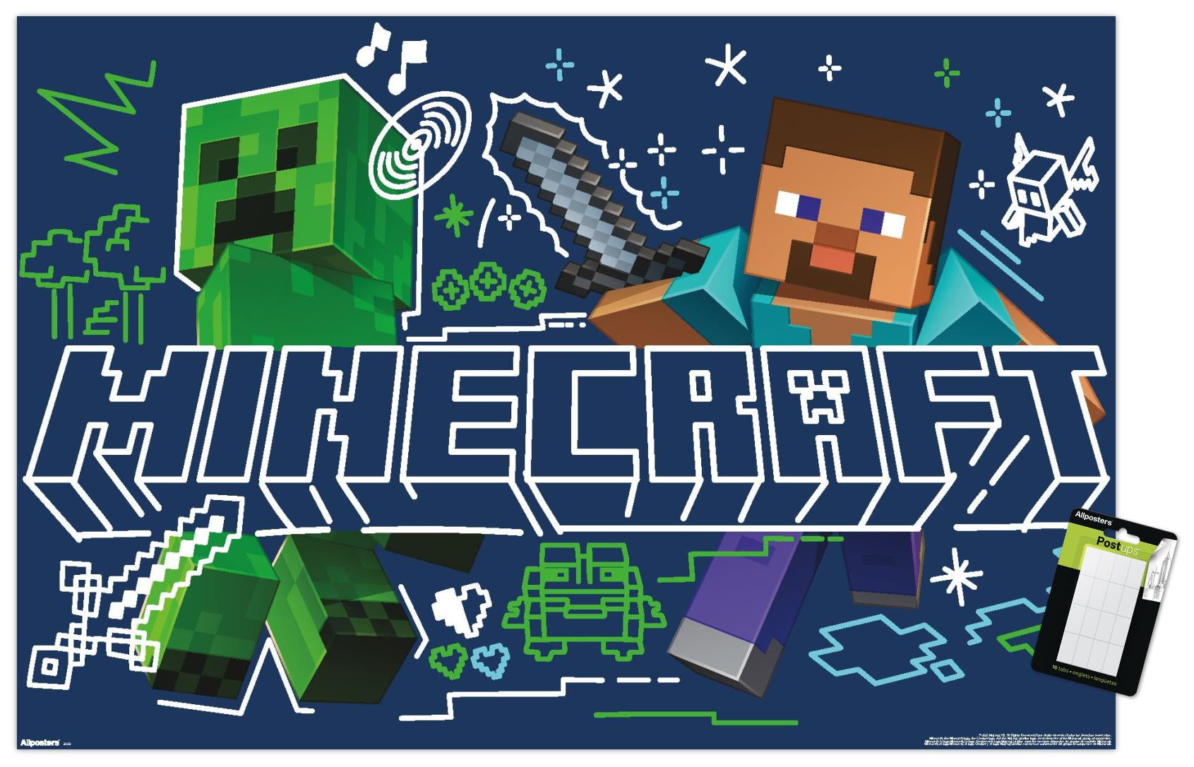 Minecraft: Doodle - Steve & Creeper Variant Wall Poster, 22.375" x 34 ...