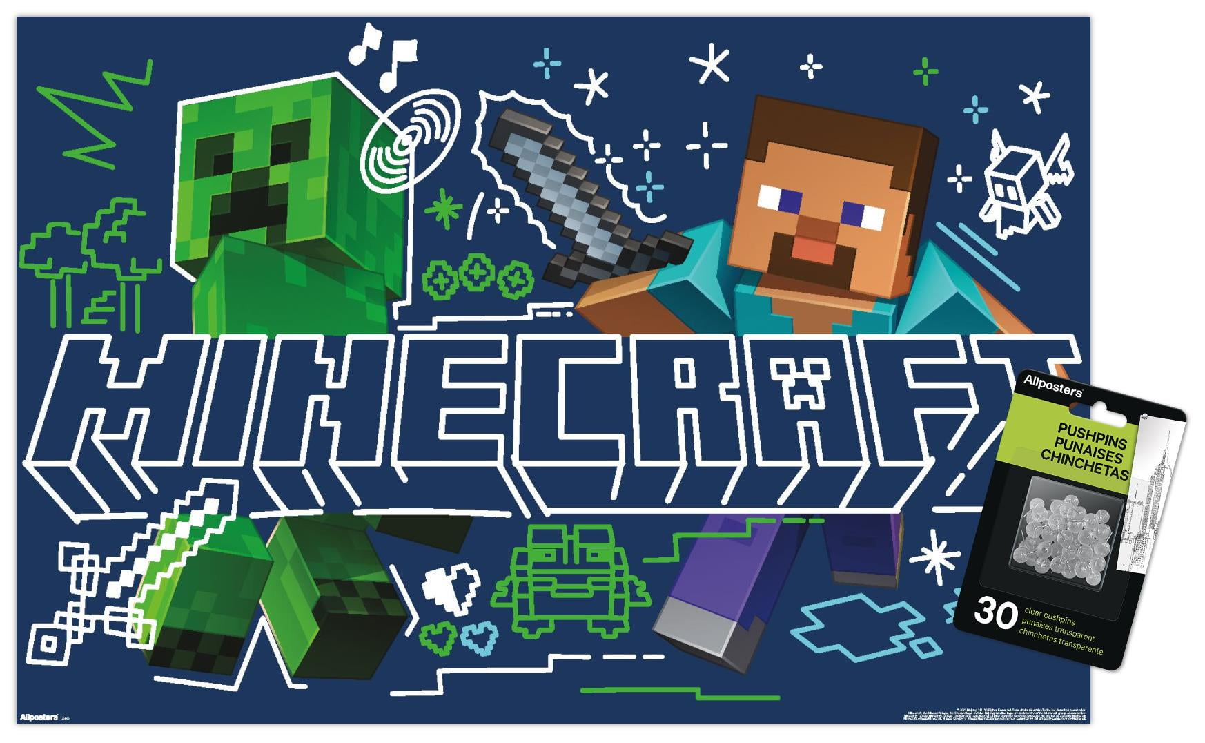 Minecraft: Doodle - Steve & Creeper Variant Wall Poster with Push Pins ...