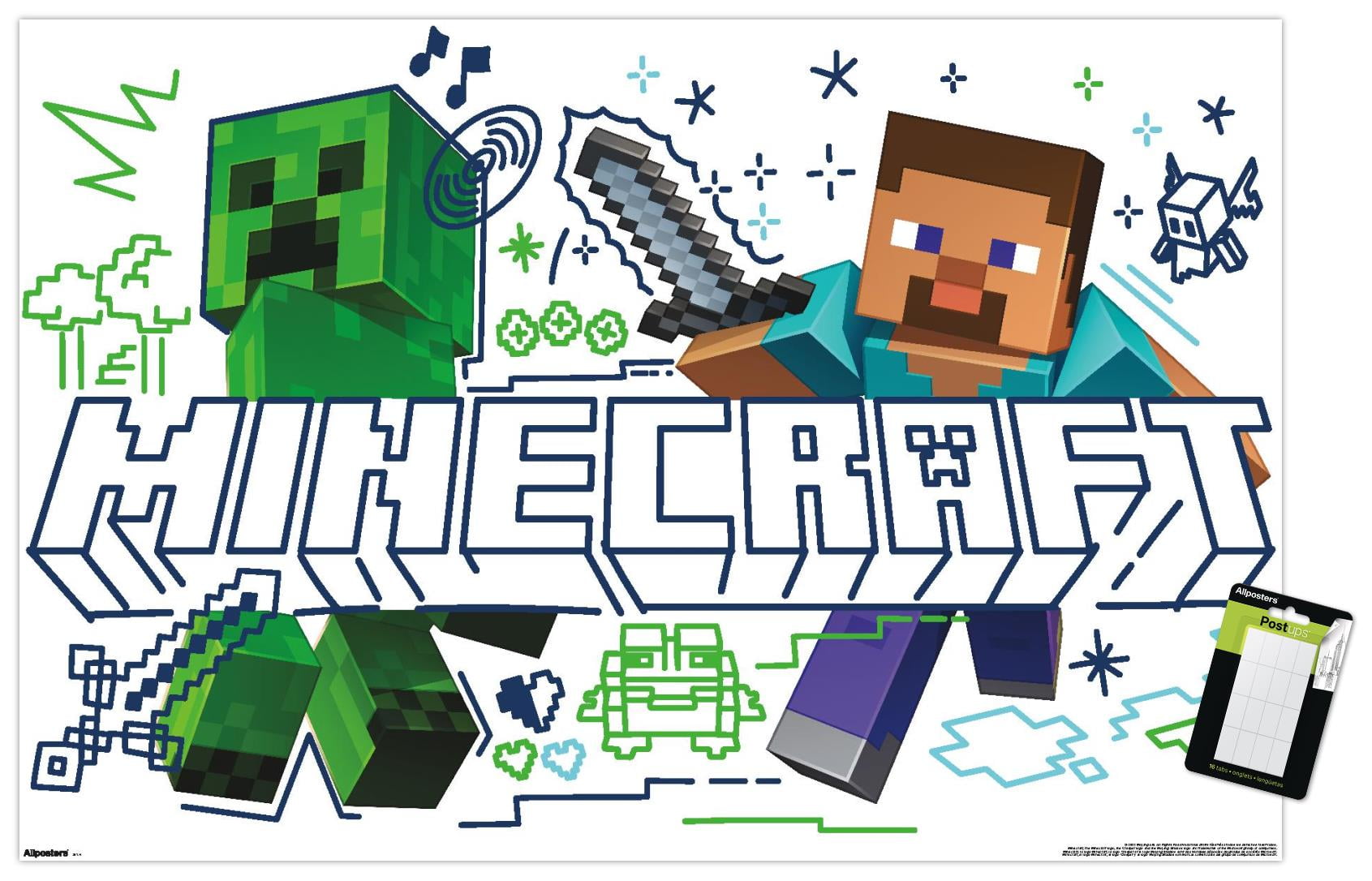 Minecraft: Doodle - Steve & Creeper Wall Poster, 22.375" x 34 ...