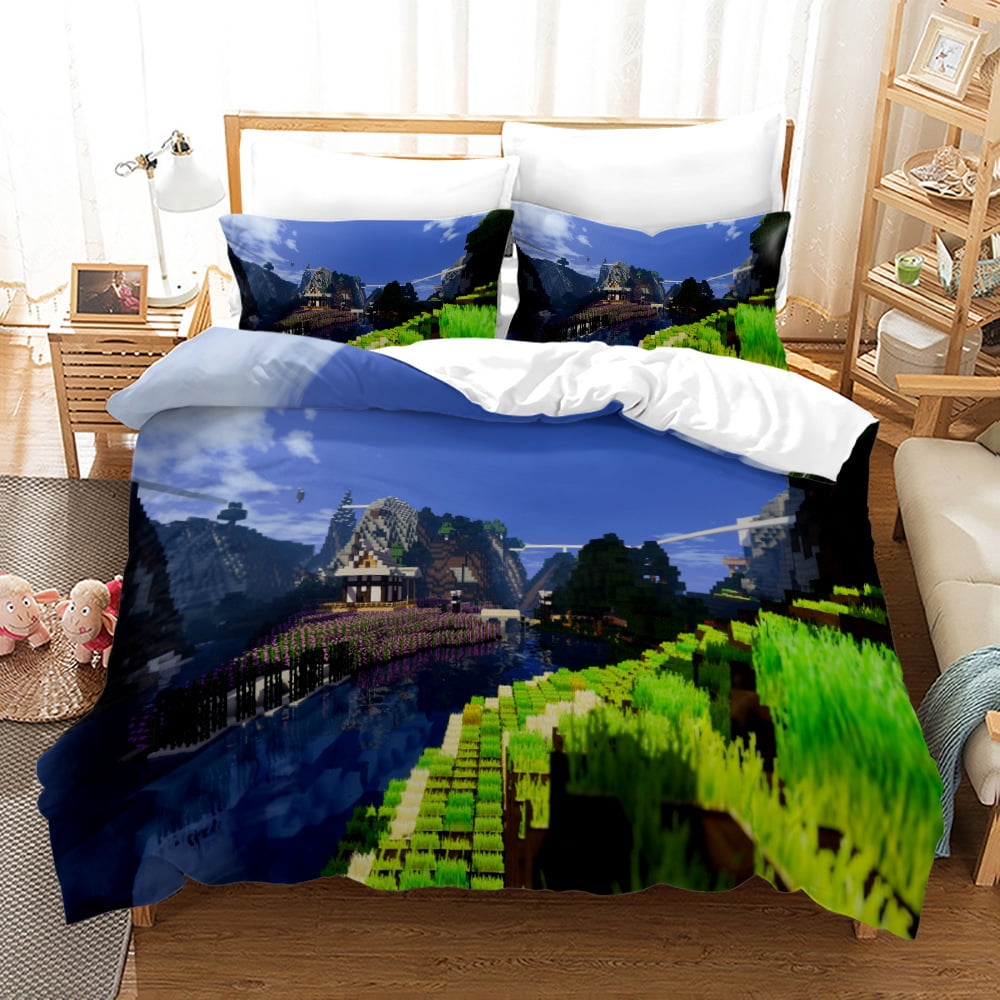 Minecraft Duvet Cover Set – 3 Piece Comforter Cover and Sham Set, Super ...