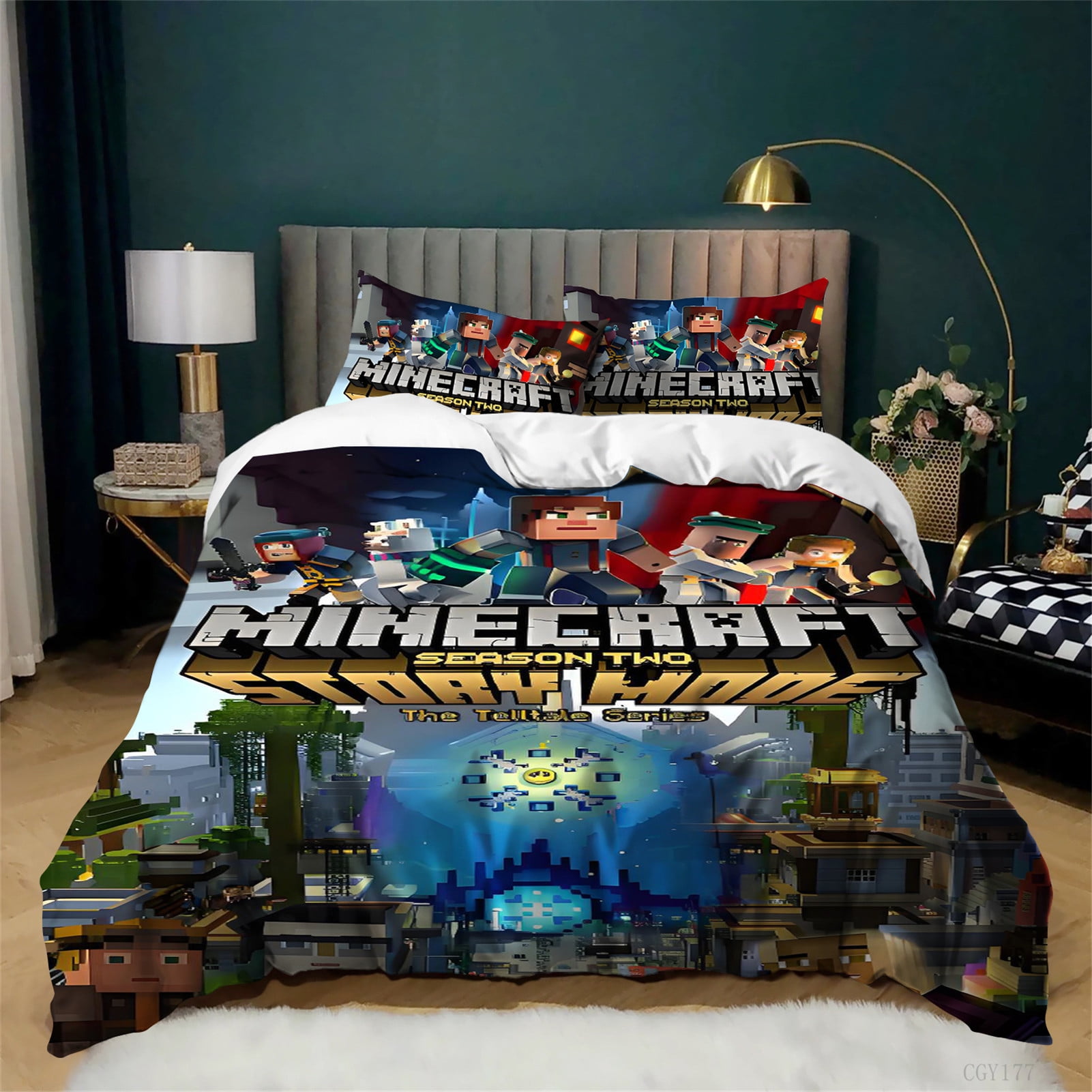 Minecraft Duvet Cover Set 3 Pieces Game Light-Weight Bedding Set Ultra ...