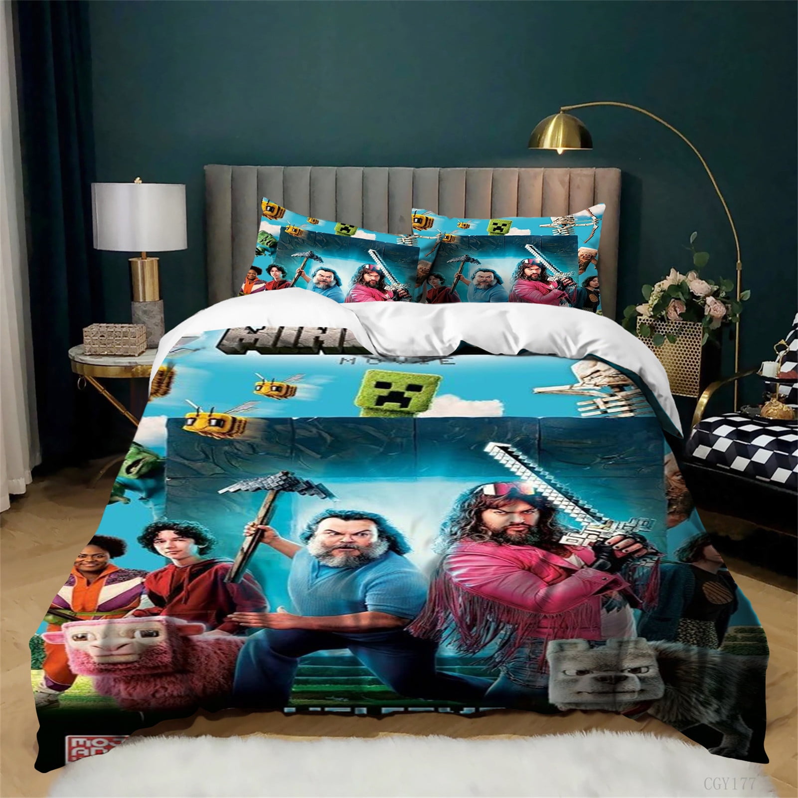 Minecraft Duvet Cover Set 3 Pieces Game Light-Weight Bedding Set Ultra ...