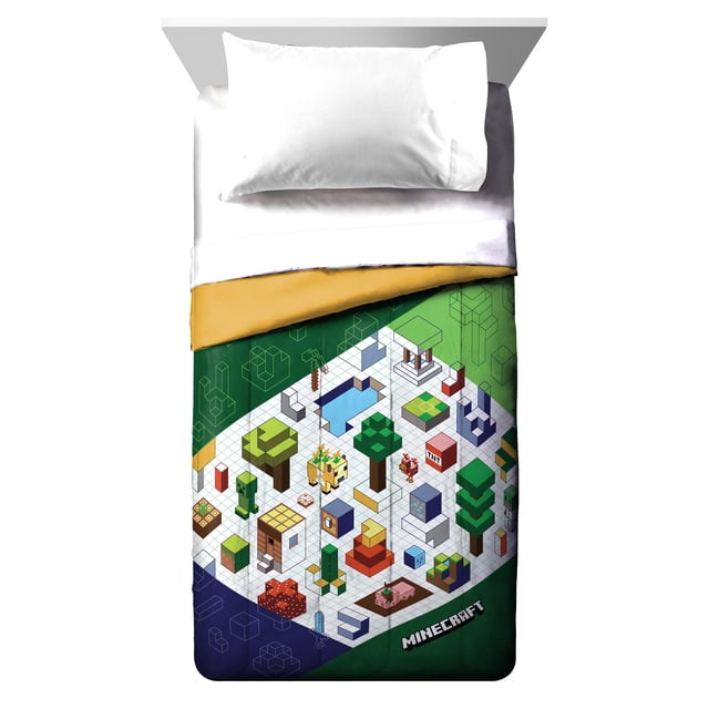 Minecraft Earth Twin/Full Reversible Cooling Comforter, Green/Yellow ...