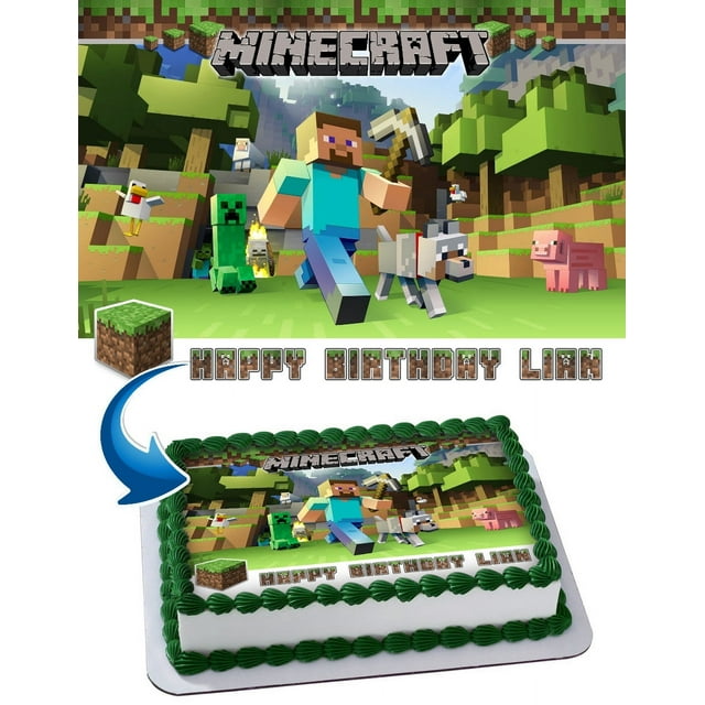 Minecraft Edible Cake Image Topper Personalized Picture 1/4 Sheet (8 ...