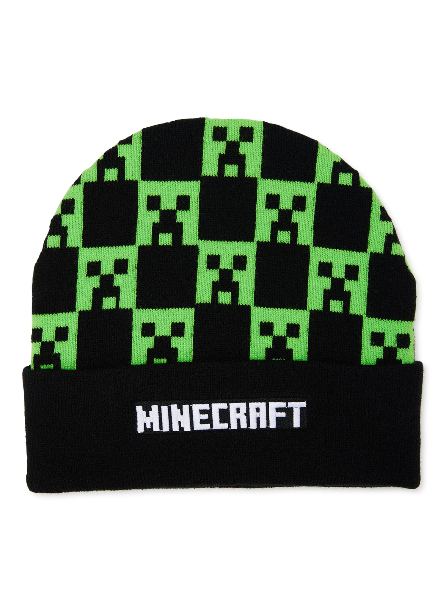 Minecraft Embroidered Check Beanie Black Green - Walmart.com