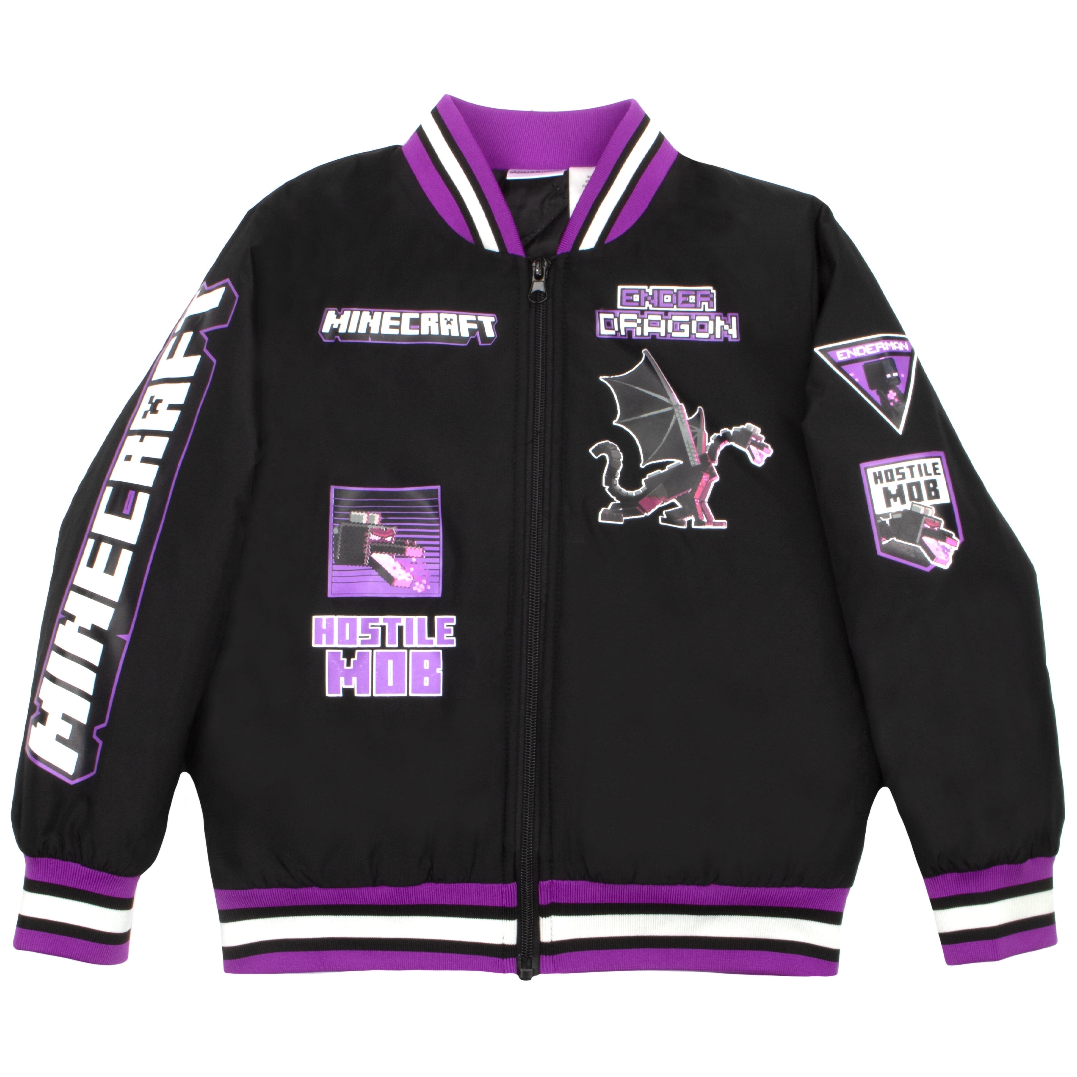 Minecraft Bomber Jacket for Boys, Zip-Up Enderdragon Varsity Jacket for ...