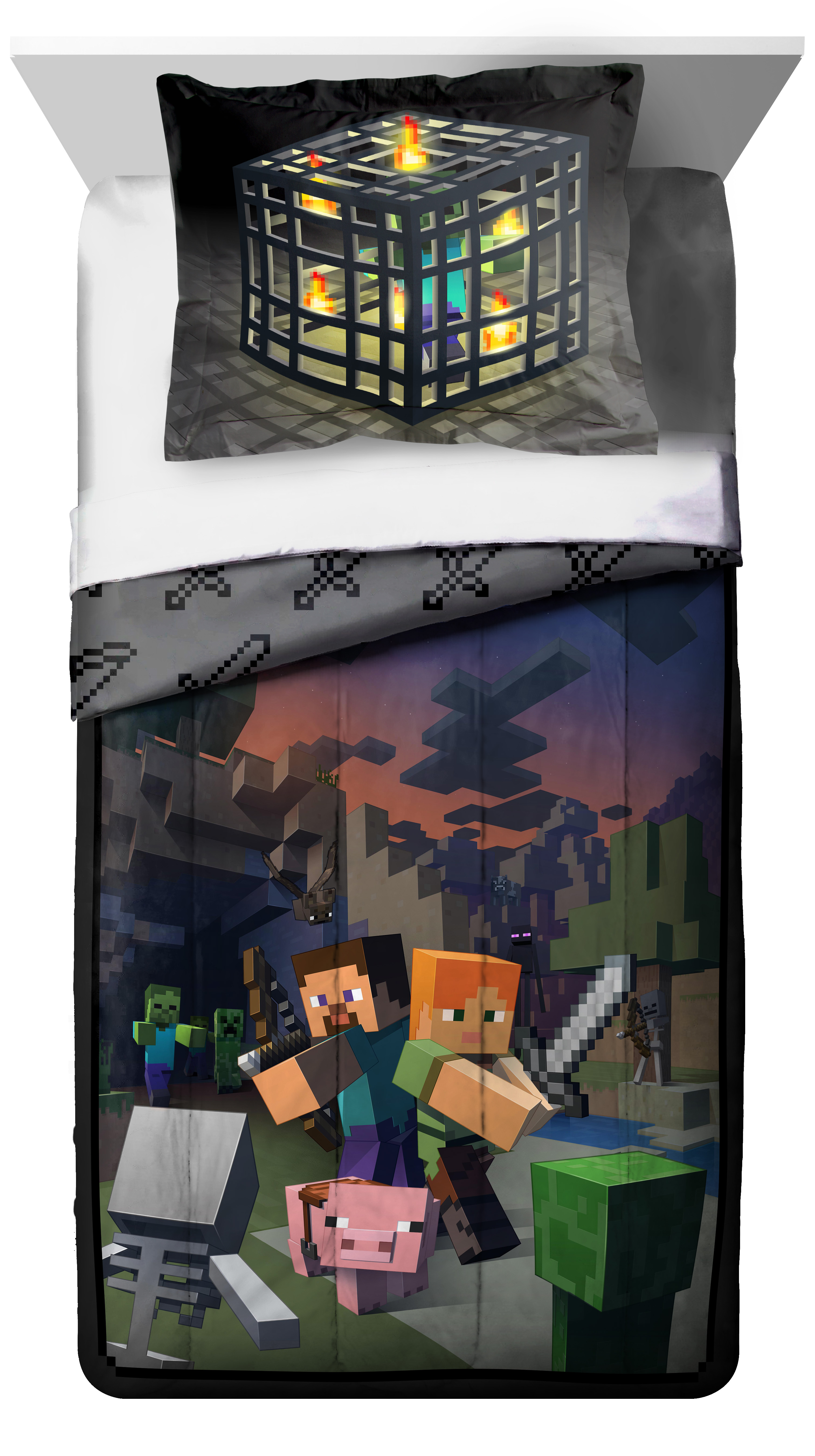 Minecraft Fight Back Twin/Full Comforter, Gaming Bedding - Walmart.com