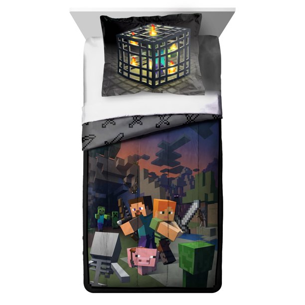 Minecraft Fight Back Twin/Full Comforter, Gaming Bedding - Walmart.com