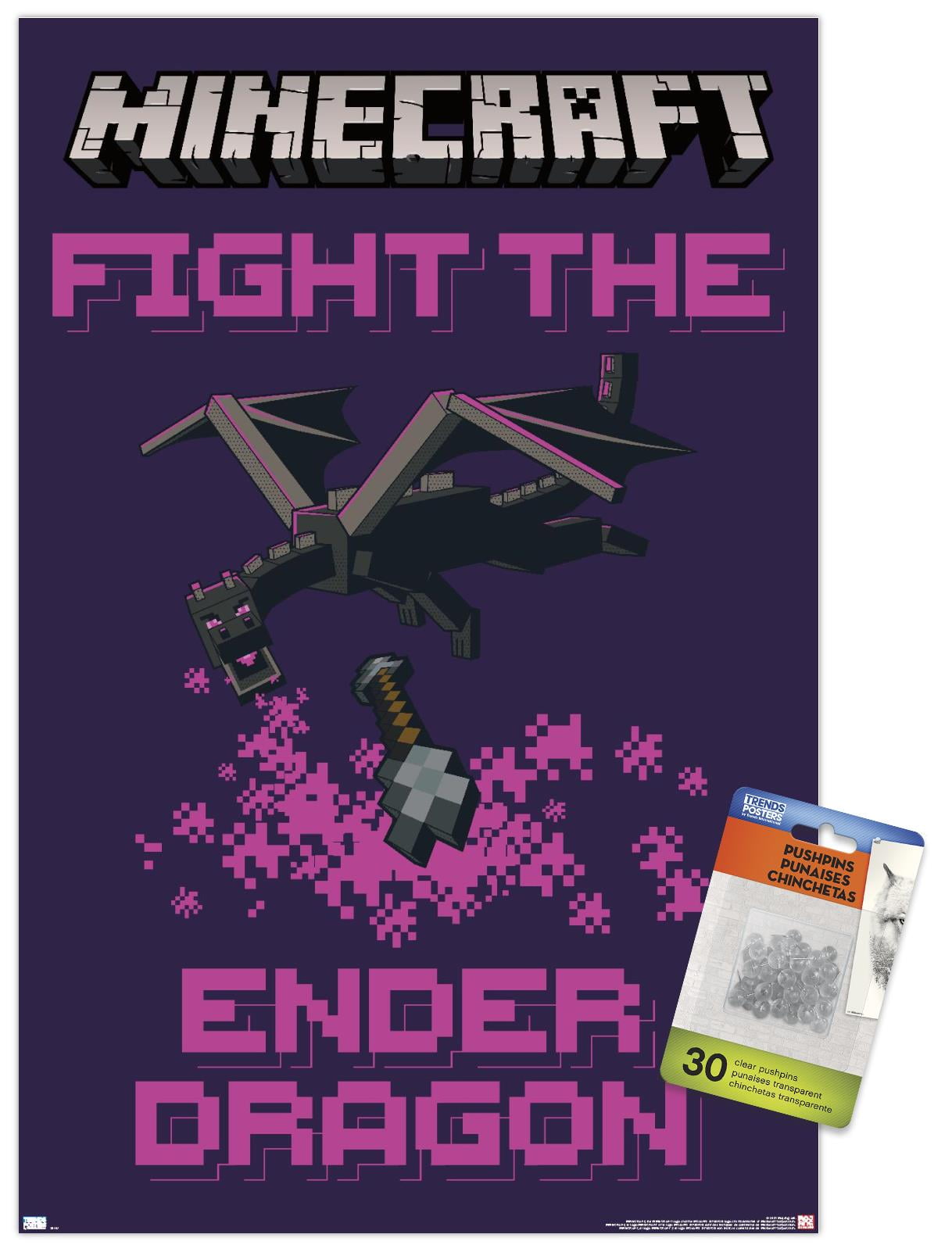 Minecraft - Fight The Ender Dragon Wall Poster with Pushpins, 14.725" x ...