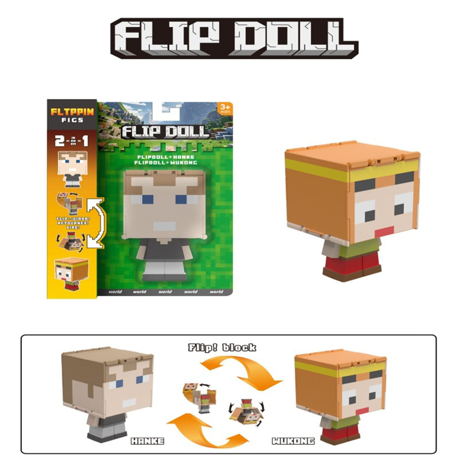 Minecraft Flippin’ Figs 1-Pack Action Figures, Set with HANKE & WUKONG ...