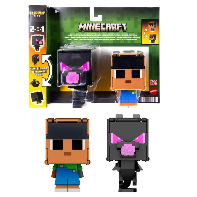 Minecraft Flippin’ Figs 2 Pack Action Figures, 2-in-1 Fidget Play, 3.75 ...