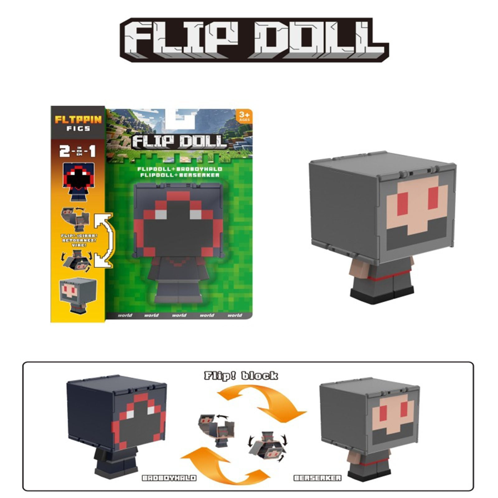 Minecraft Flippin’ Figs Figures Collection, 2-in-1 Fidget Play, 3.75-in ...