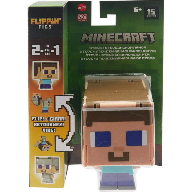 Minecraft Flippin’ Figs Figures Collection, 2-in-1 Fidget Play, 3.75-in ...