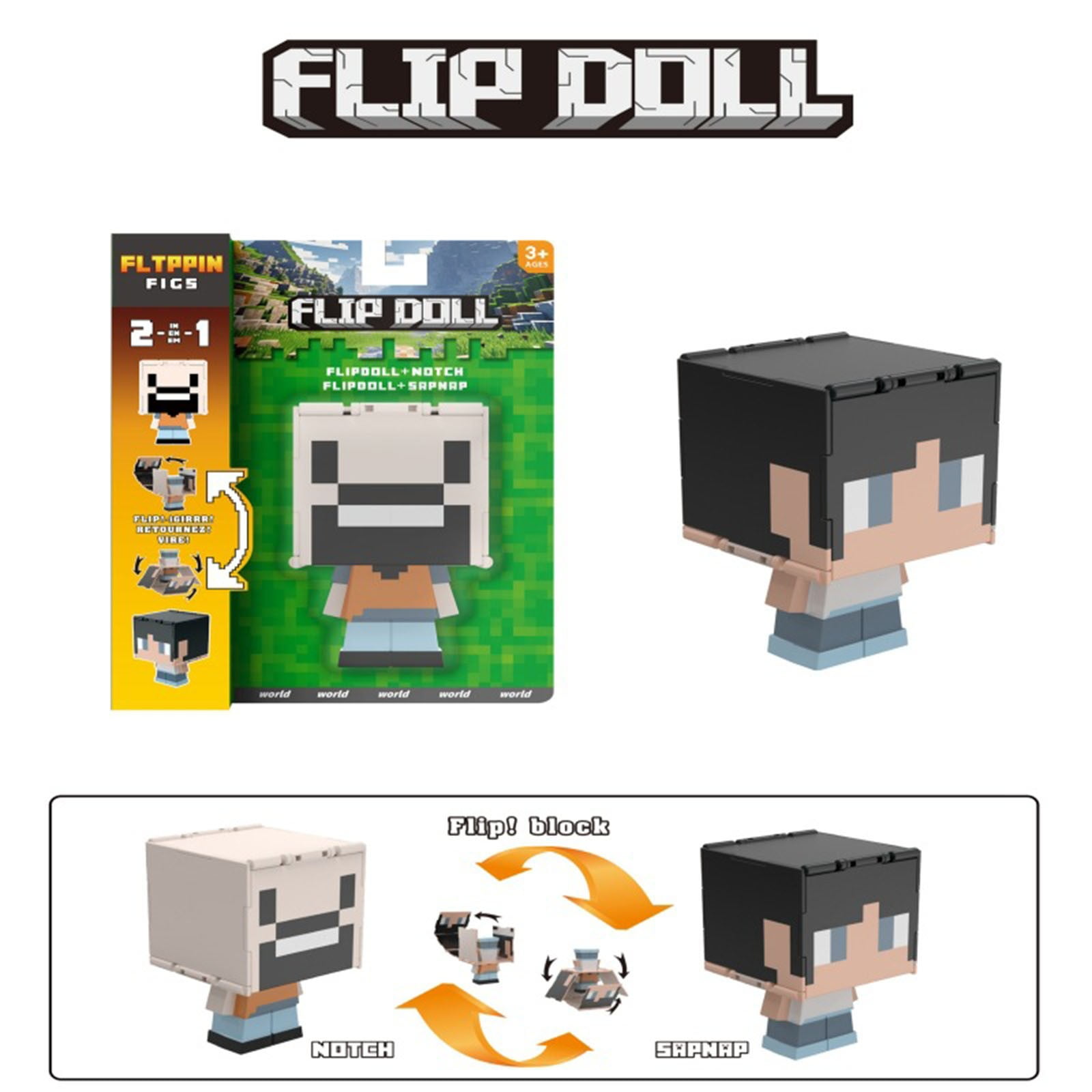 Minecraft Flippin Figs Figures Collection, 2-in-1 Fidget Play, 3.75-in ...