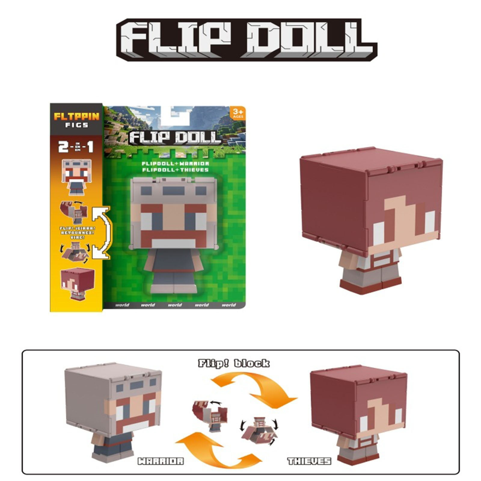 Minecraft Flippin’ Figs Figures Collection, 2-in-1 Fidget Play, 3.75-in ...