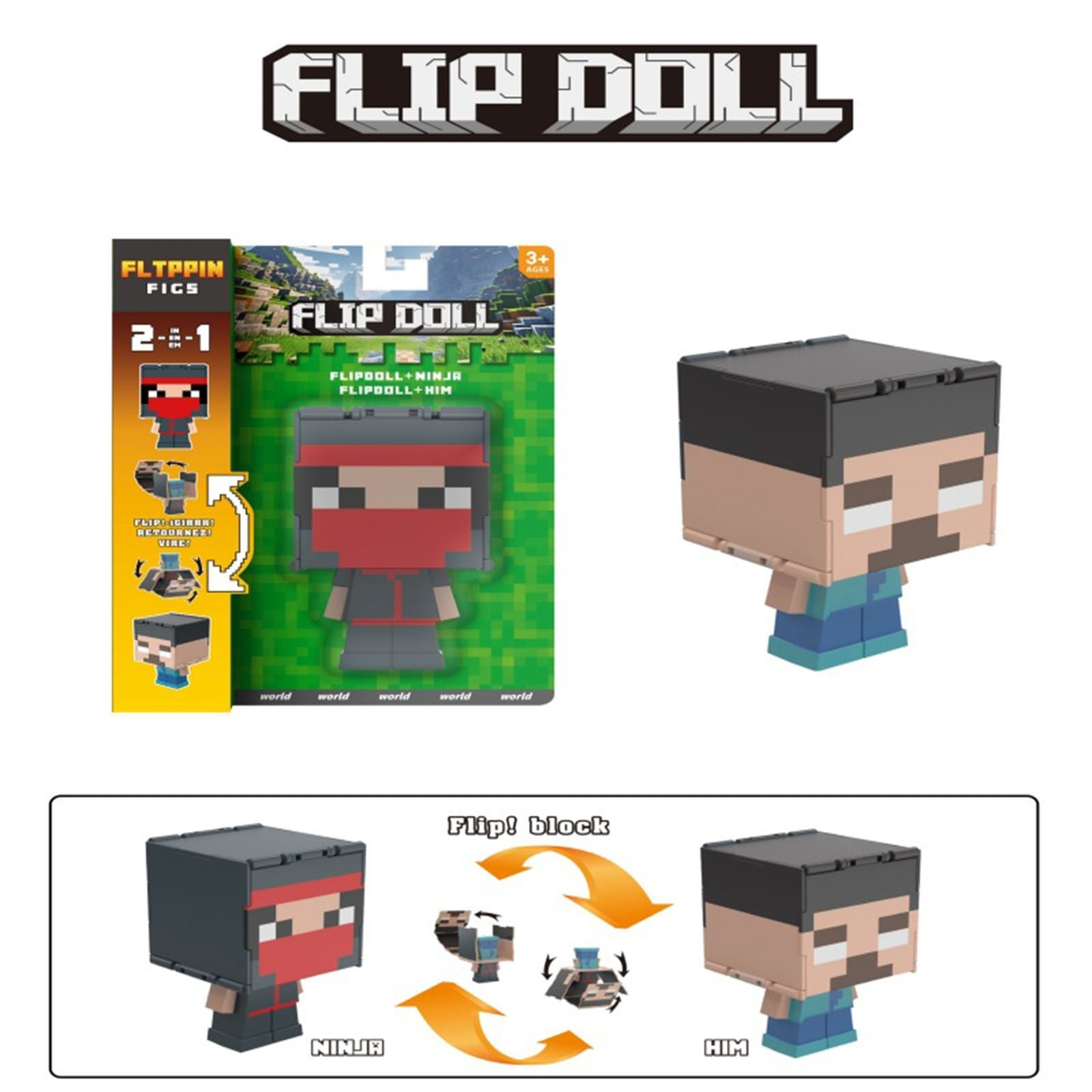 Minecraft Flippin’ Figs Figures Collection with 2-in-1 Fidget Play,3.75 ...