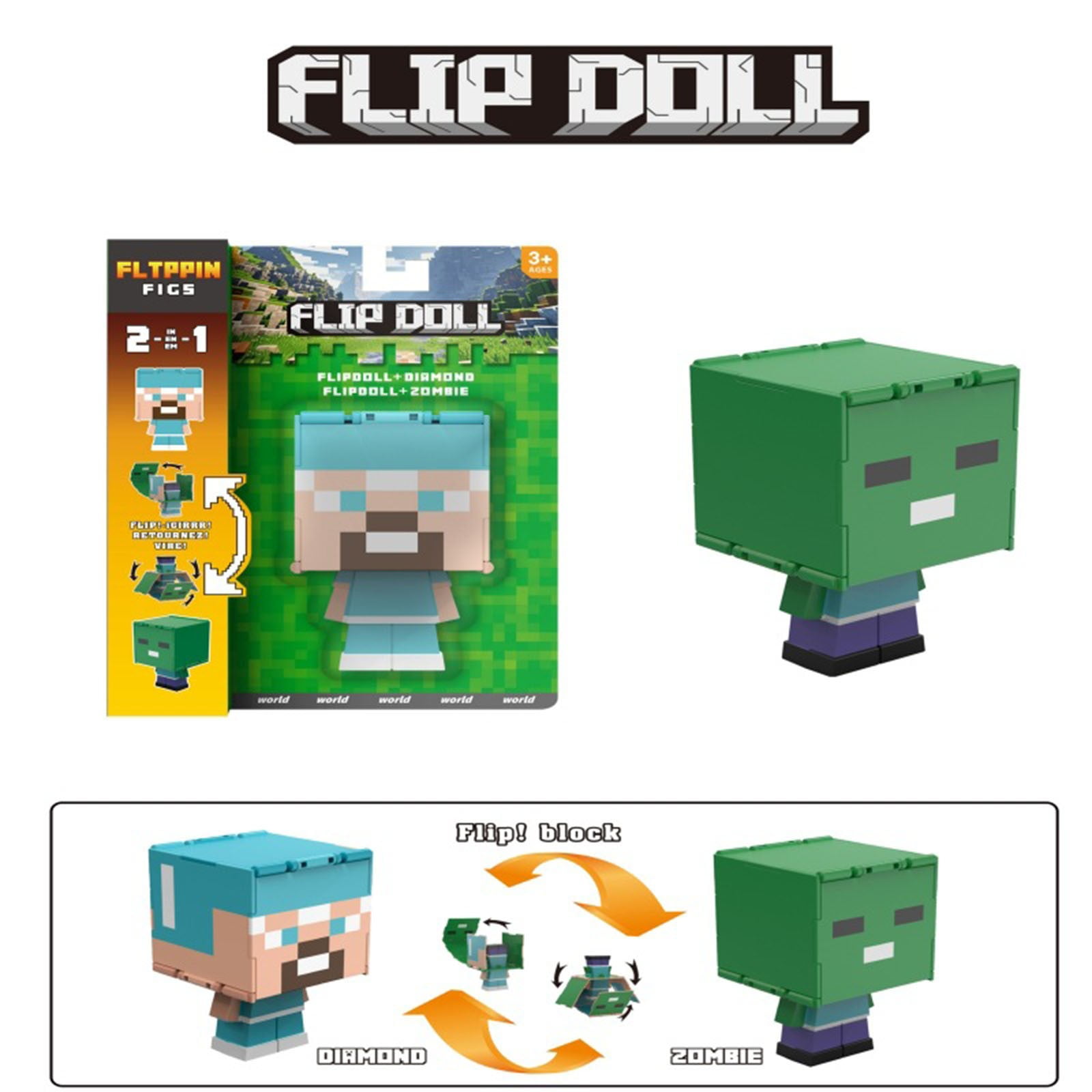 Minecraft Flippin’ Figs Figures Collection with 2-in-1 Fidget Play,3.75 ...